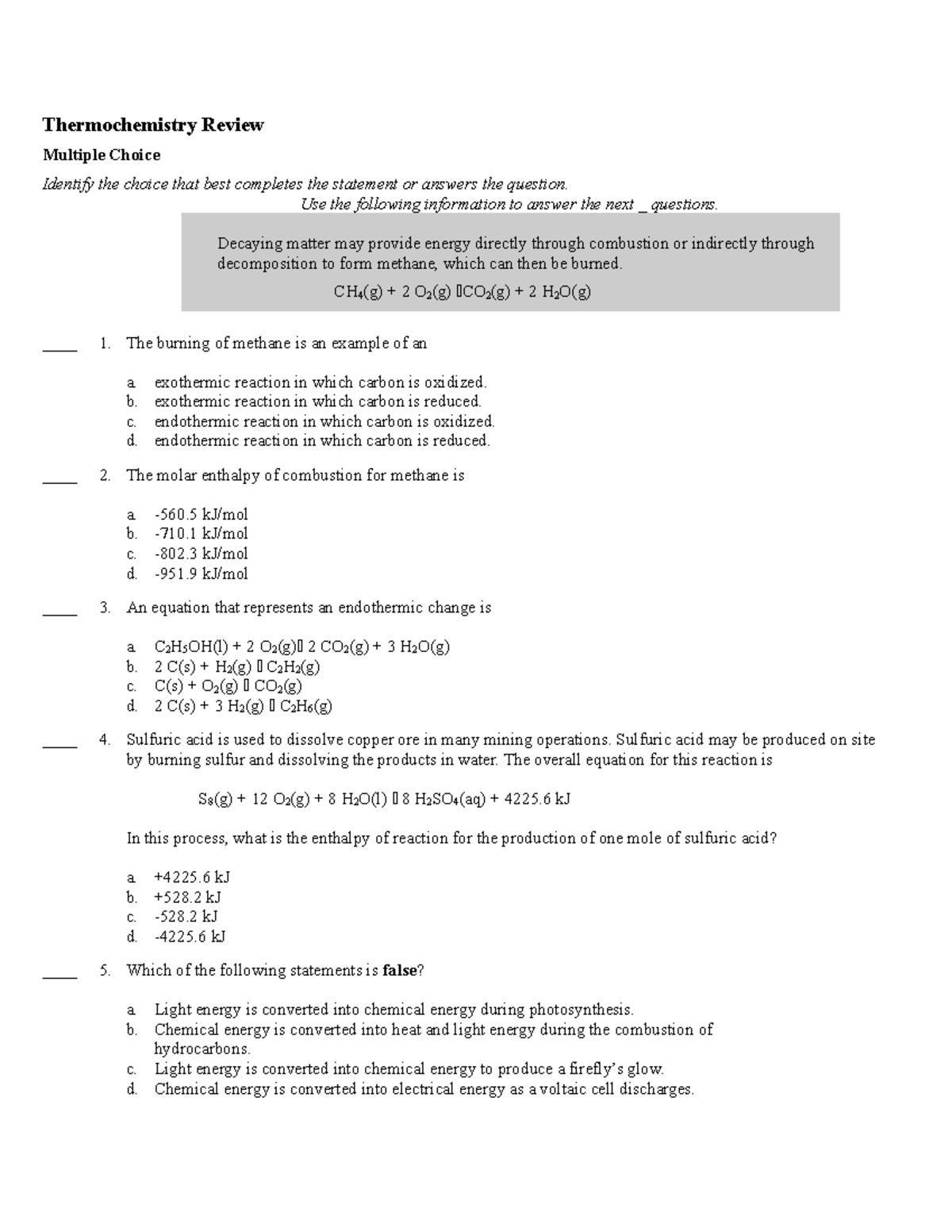 Thermochemistry Diploma Questions - Thermochemistry Review Multiple ...