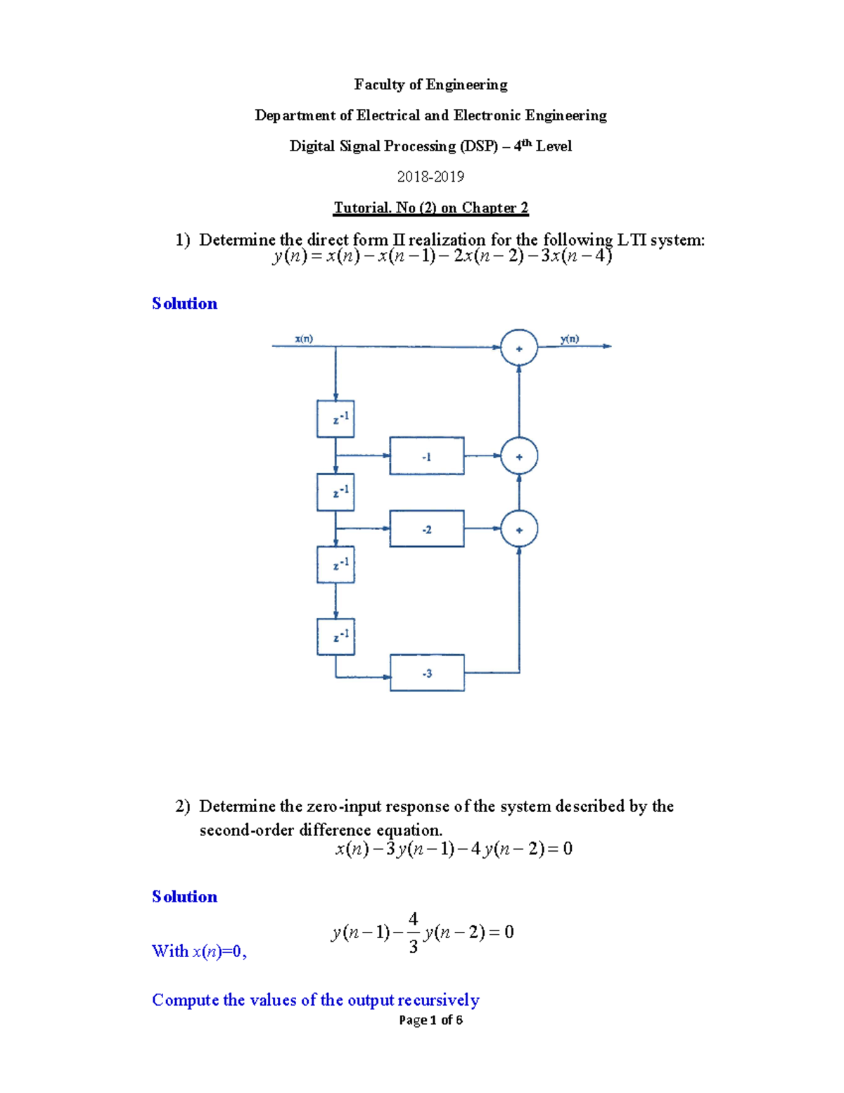 Tutorial 2 - Chapter 2 -solutions - Faculty of Engineering Department ...