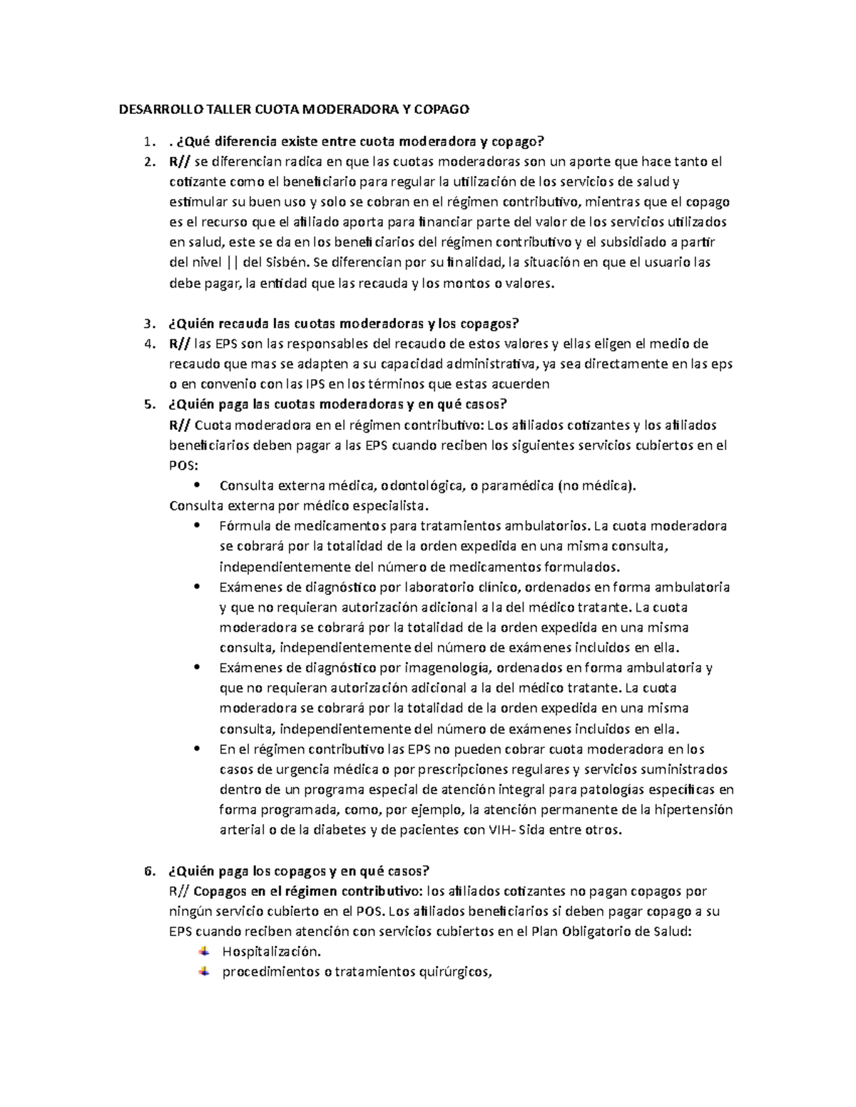 Actividad cuota moderadora y copago - DESARROLLO TALLER CUOTA ...