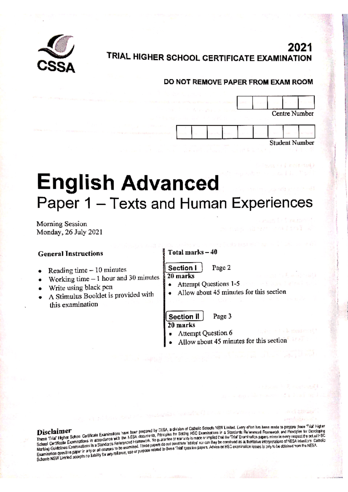 CSSA 2021 Eng Adv Trials (Paper 1) Better - EDST6702 - Studocu