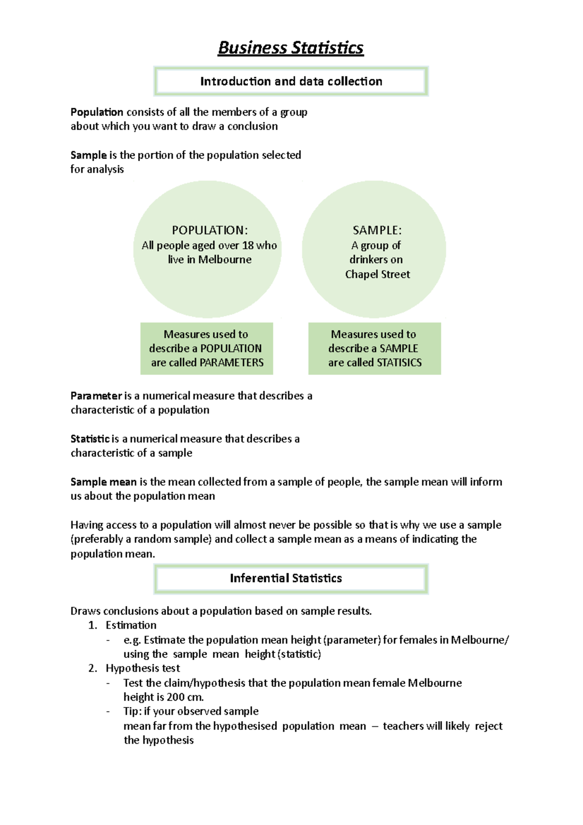 Business Statistics Bus Stats Lecture Notes Business Statistics Introduction And Data