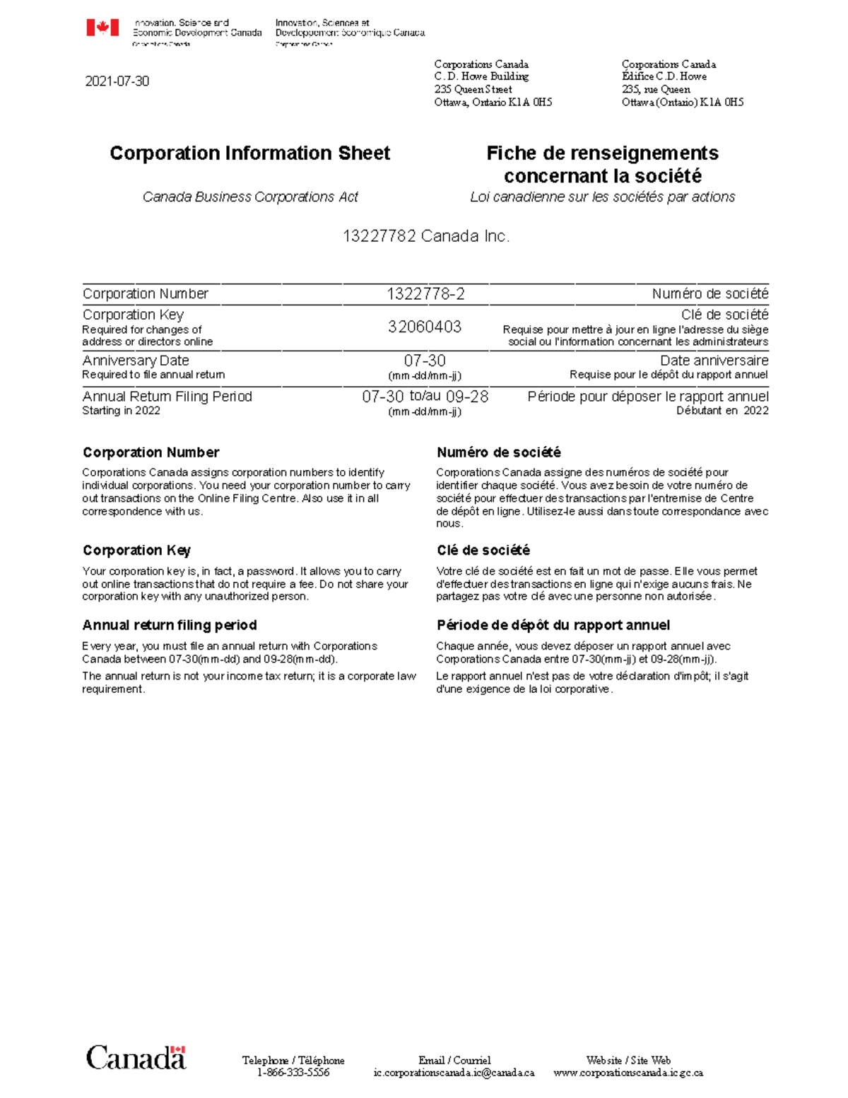 Information Sheet Fiche de renseignements - 2021-07- Corporations ...