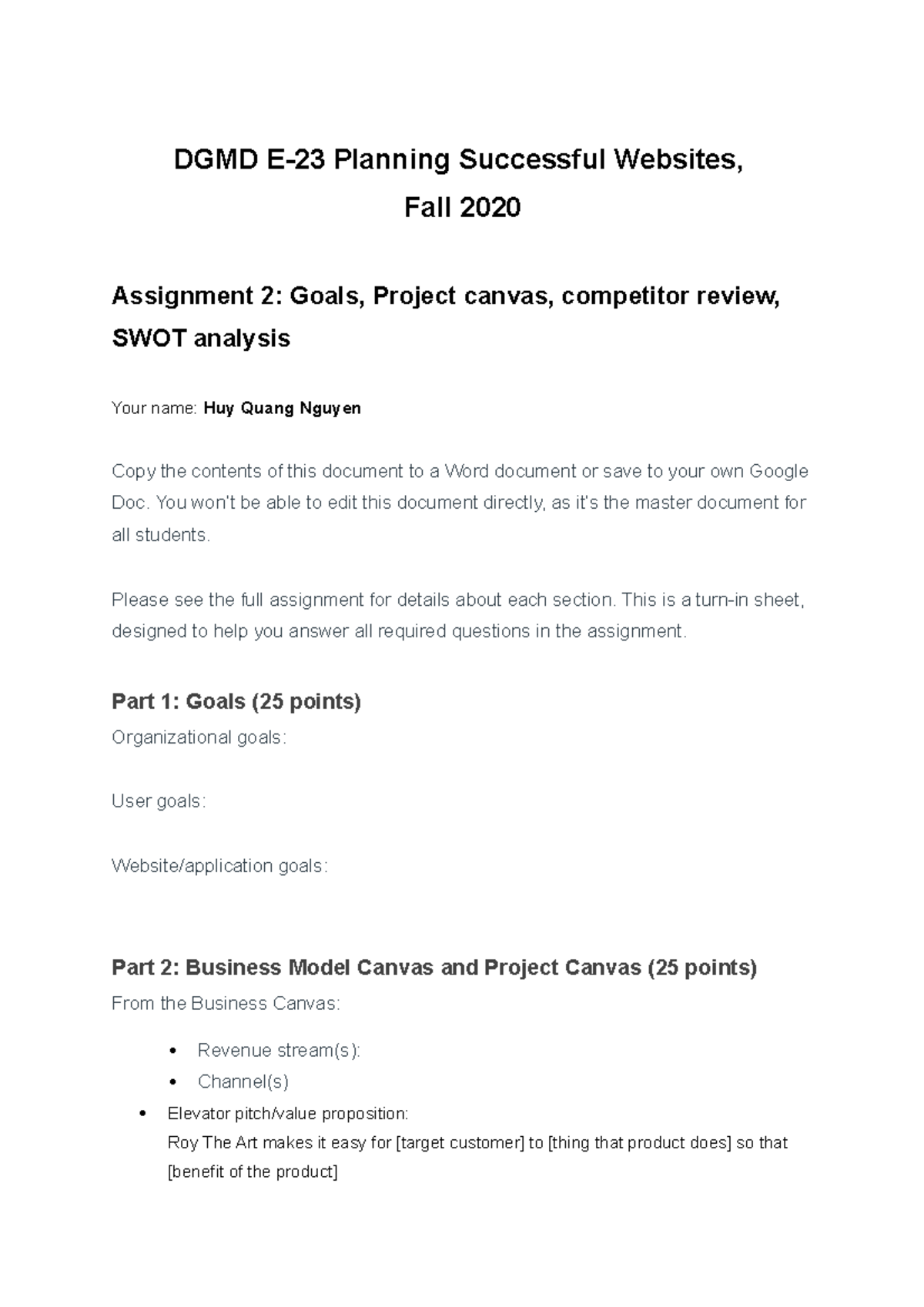 DGMD E-23 Assignment 2 - DGMD E-23 Planning Successful Websites, Fall ...