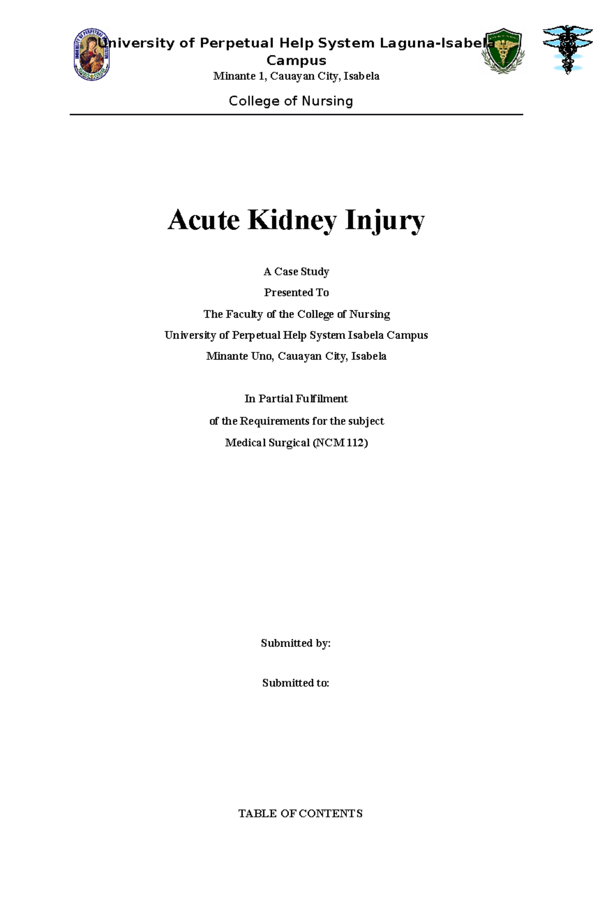 Case Study Acute Kidney Injury - Campus Minante 1, Cauayan City ...