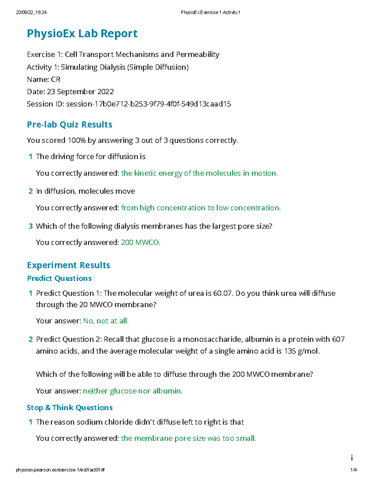 Physio Ex Exercise 1 Activity 1 - PhysioEx Lab Report Exercise 1: Cell ...