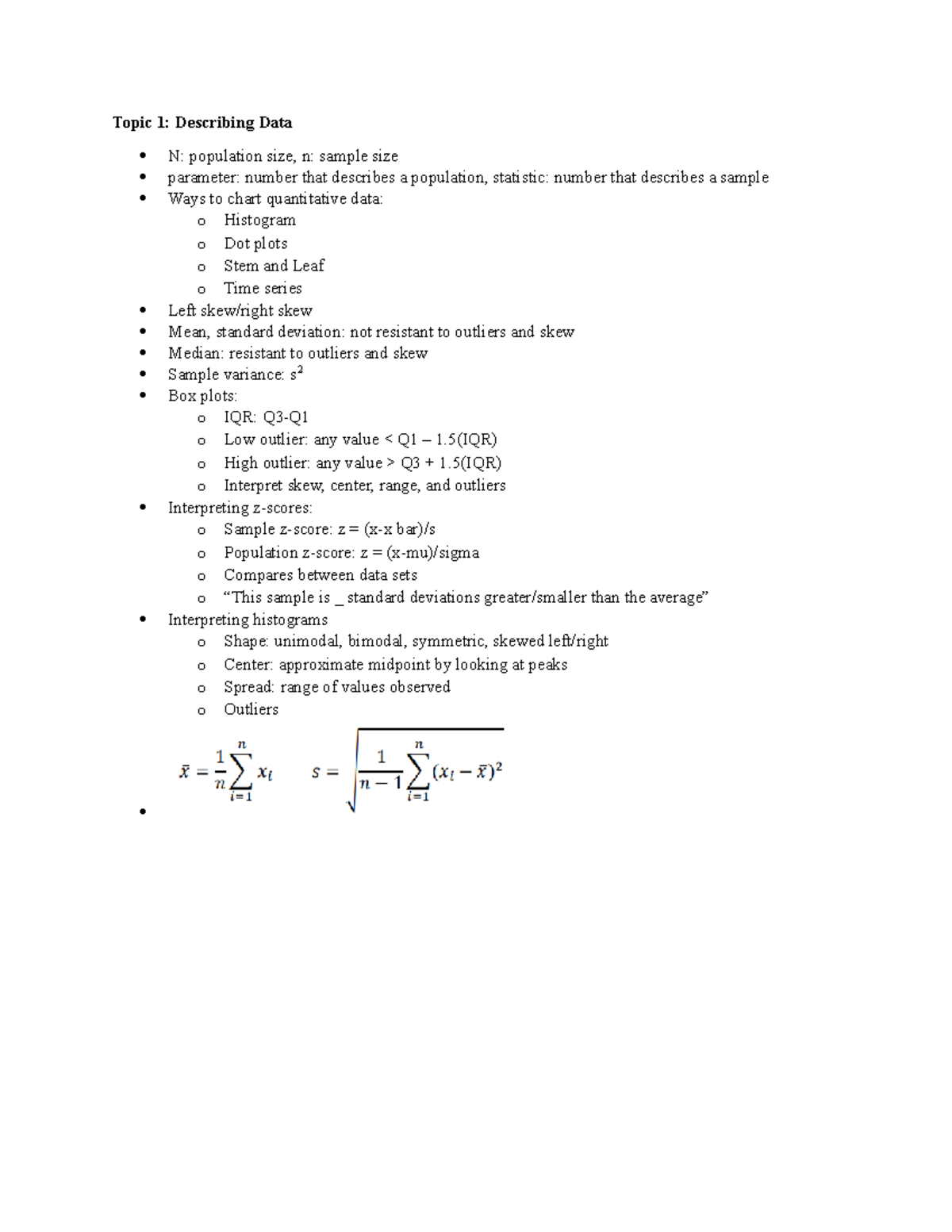 Topic 1 - Topic 1: Describing Data N: population size, n: sample size ...