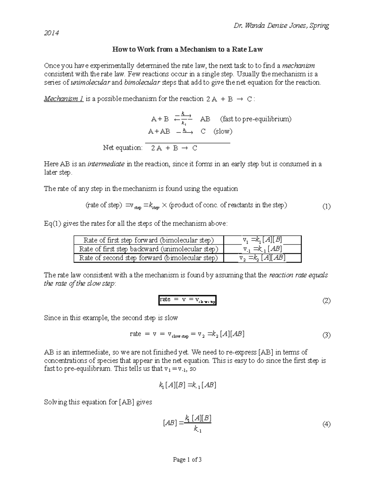Mechanism - worksheets for general chemistry class. - Dr. Wanda Denise ...
