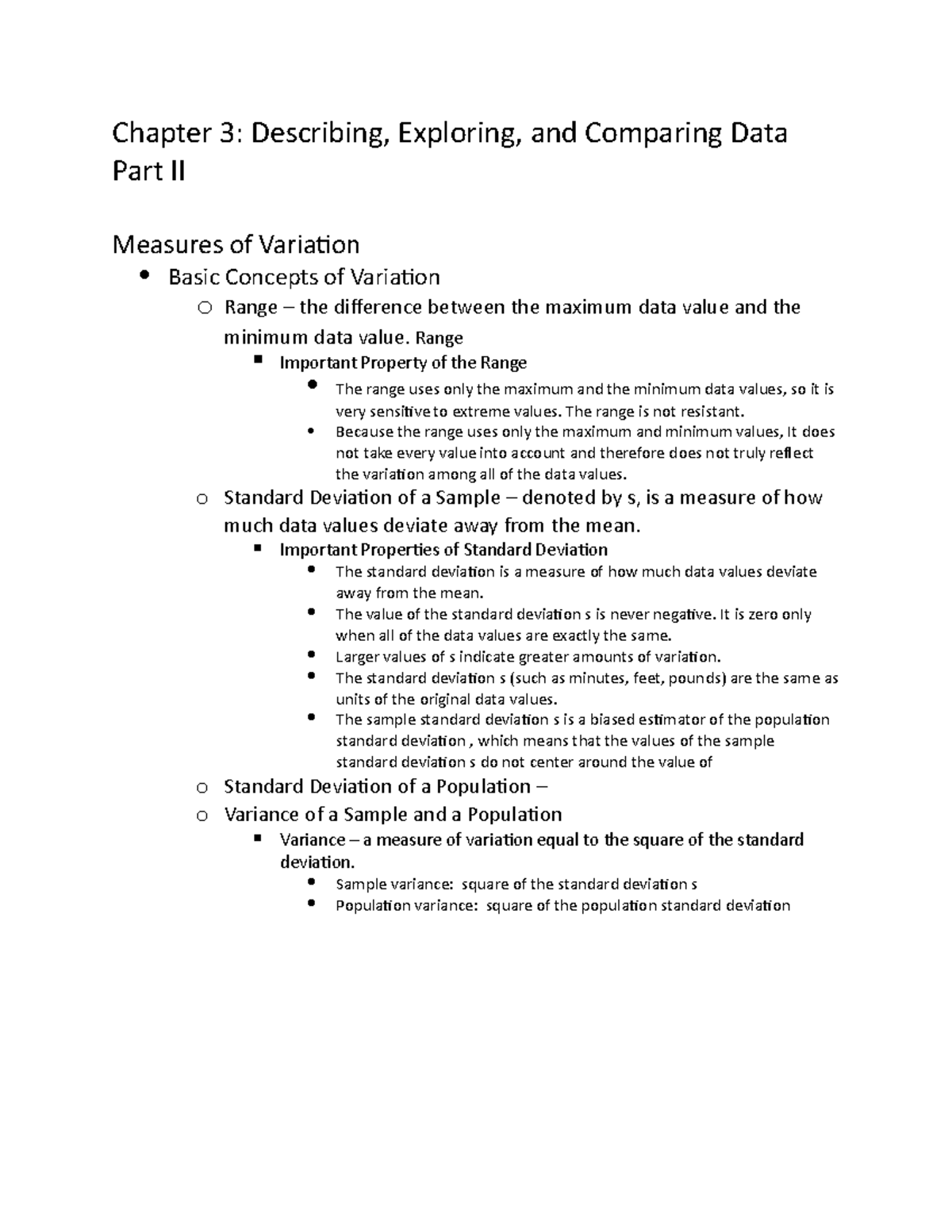 Chapter 3 – Part II - Chapter 3: Describing, Exploring, and Comparing ...