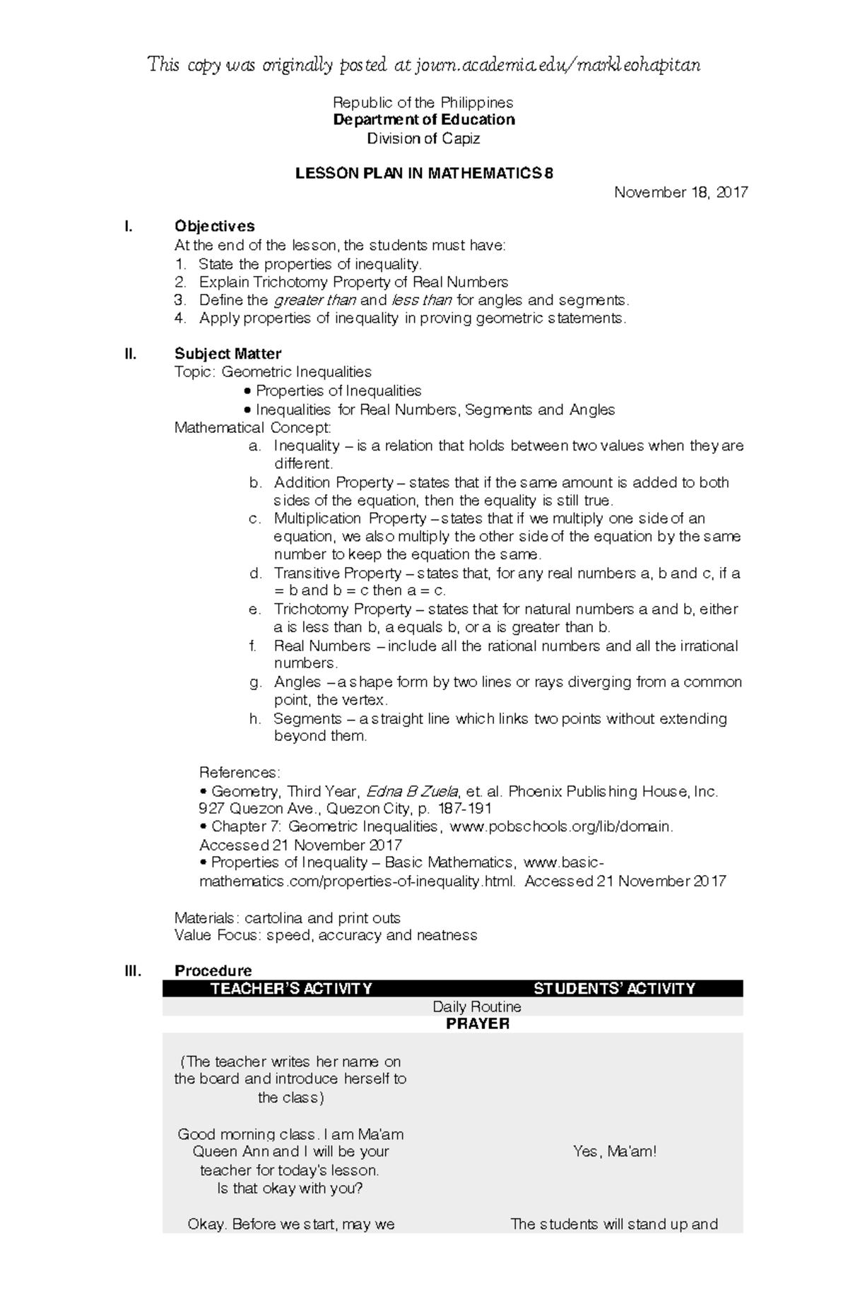 Detailed Lesson Plan in Mathematics 8-55090619 - Republic of the ...