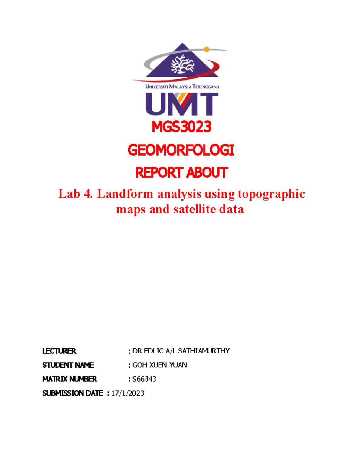 Lab 4 assigment - MGS GEOMORFOLOGI REPORT ABOUT Lab 4. Landform ...