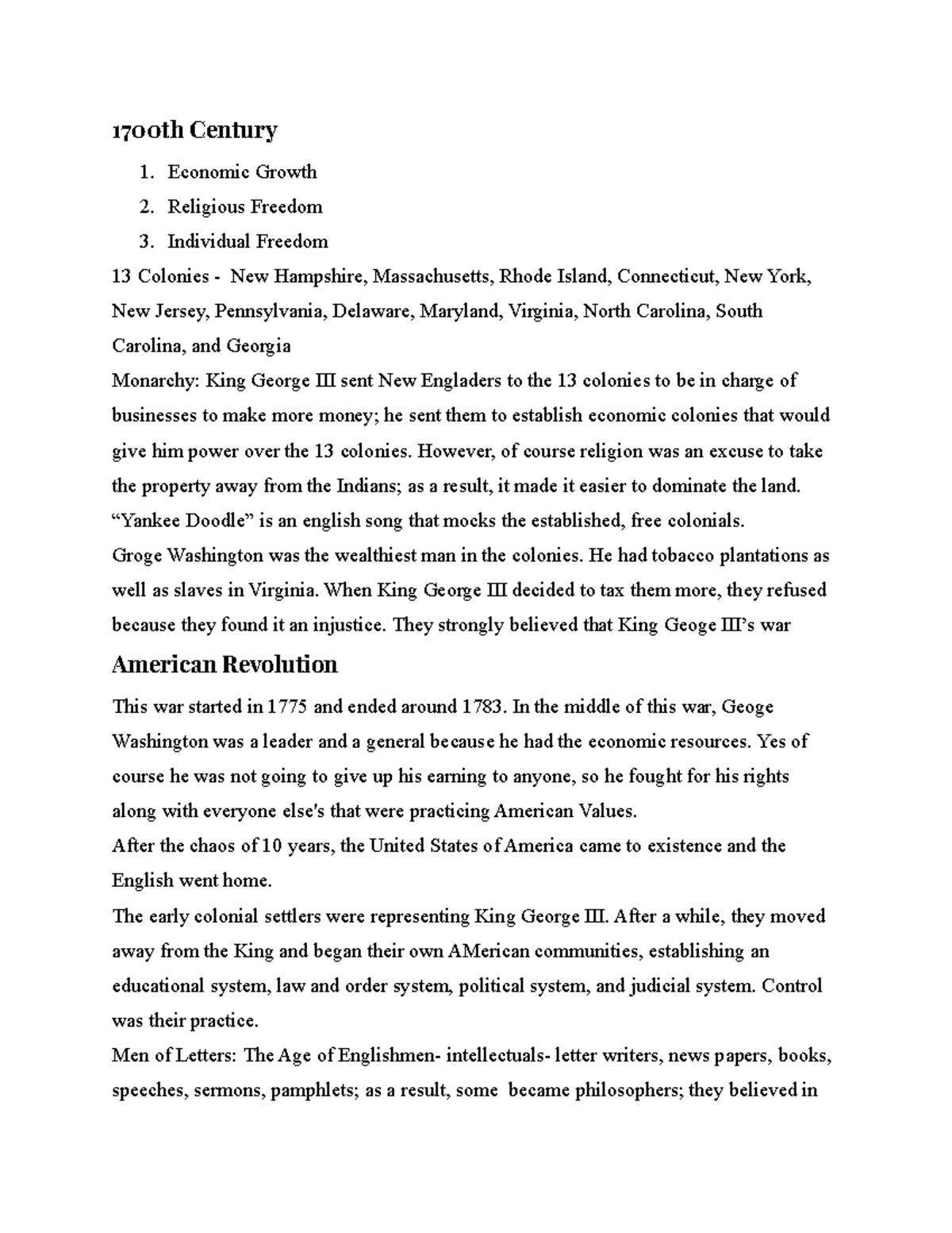ENGL-2327 Notes - Lerma - 1700th Century Economic Growth Religious ...