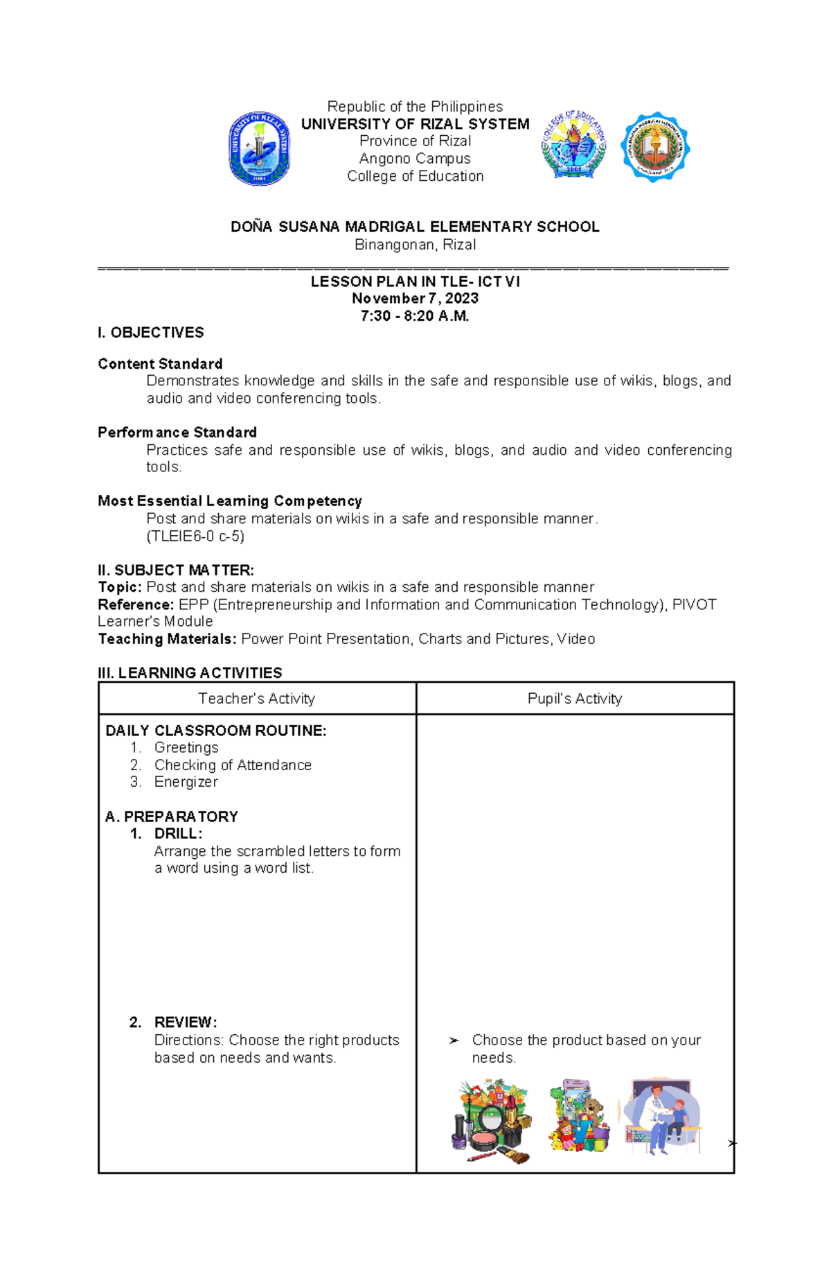 Ready Local DEMO Lesson PLAN - Republic of the Philippines UNIVERSITY ...