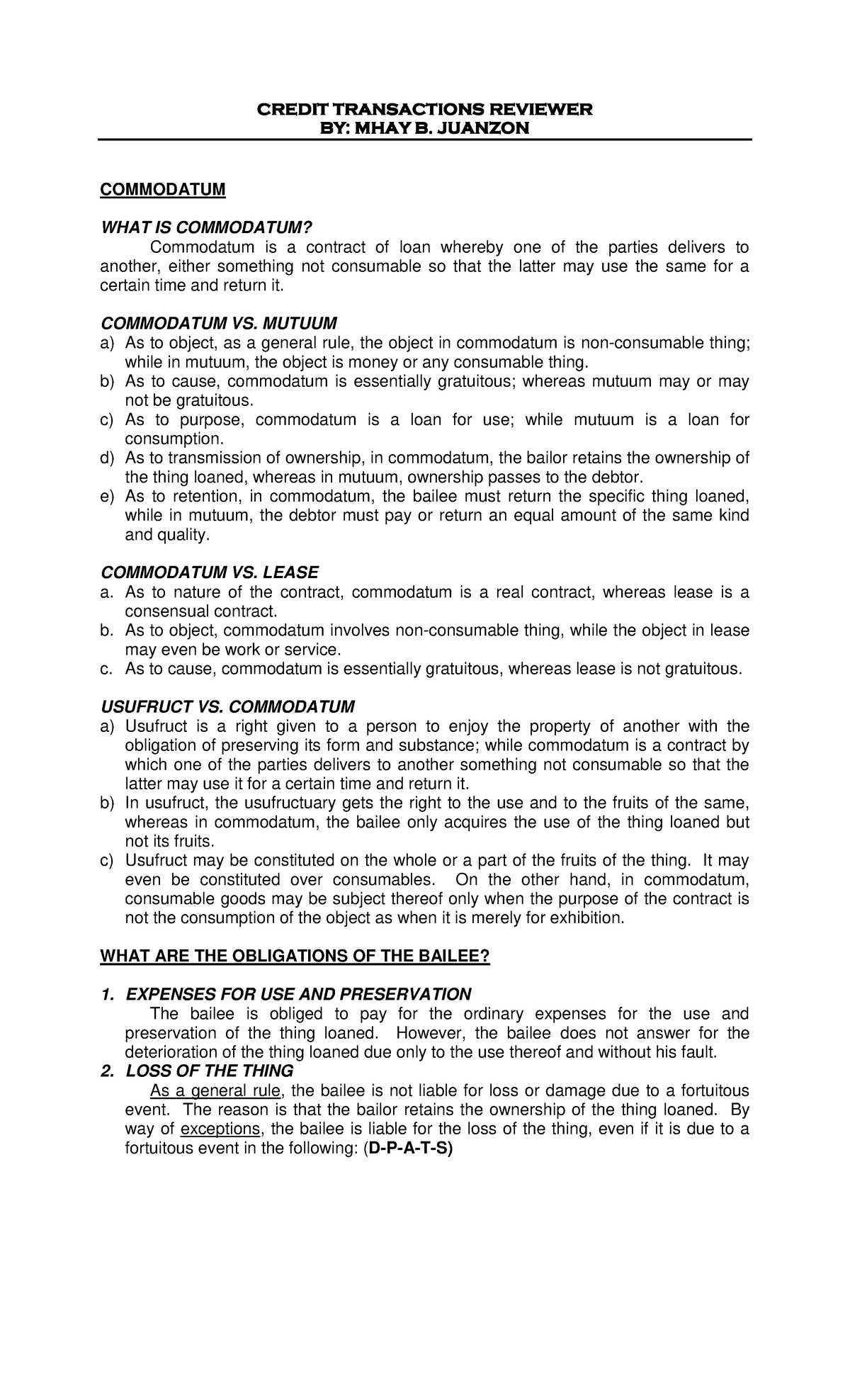 Credit Transactions CREDIT TRANSACTIONS REVIEWER BY MHAY B JUANZON credit-transactions-credit-transactions-reviewer-by-mhay-b-juanzon