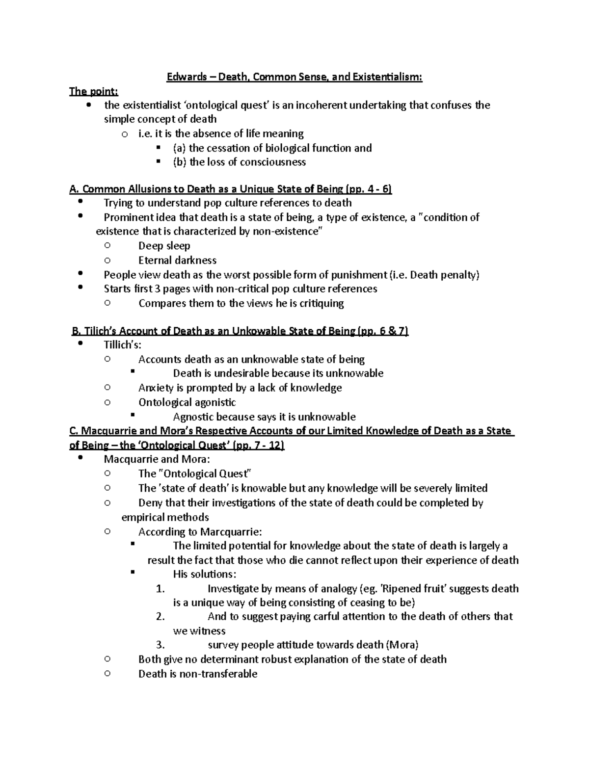 Edwards reading - Lecture notes 3-5 - Edwards – Death, Common Sense ...