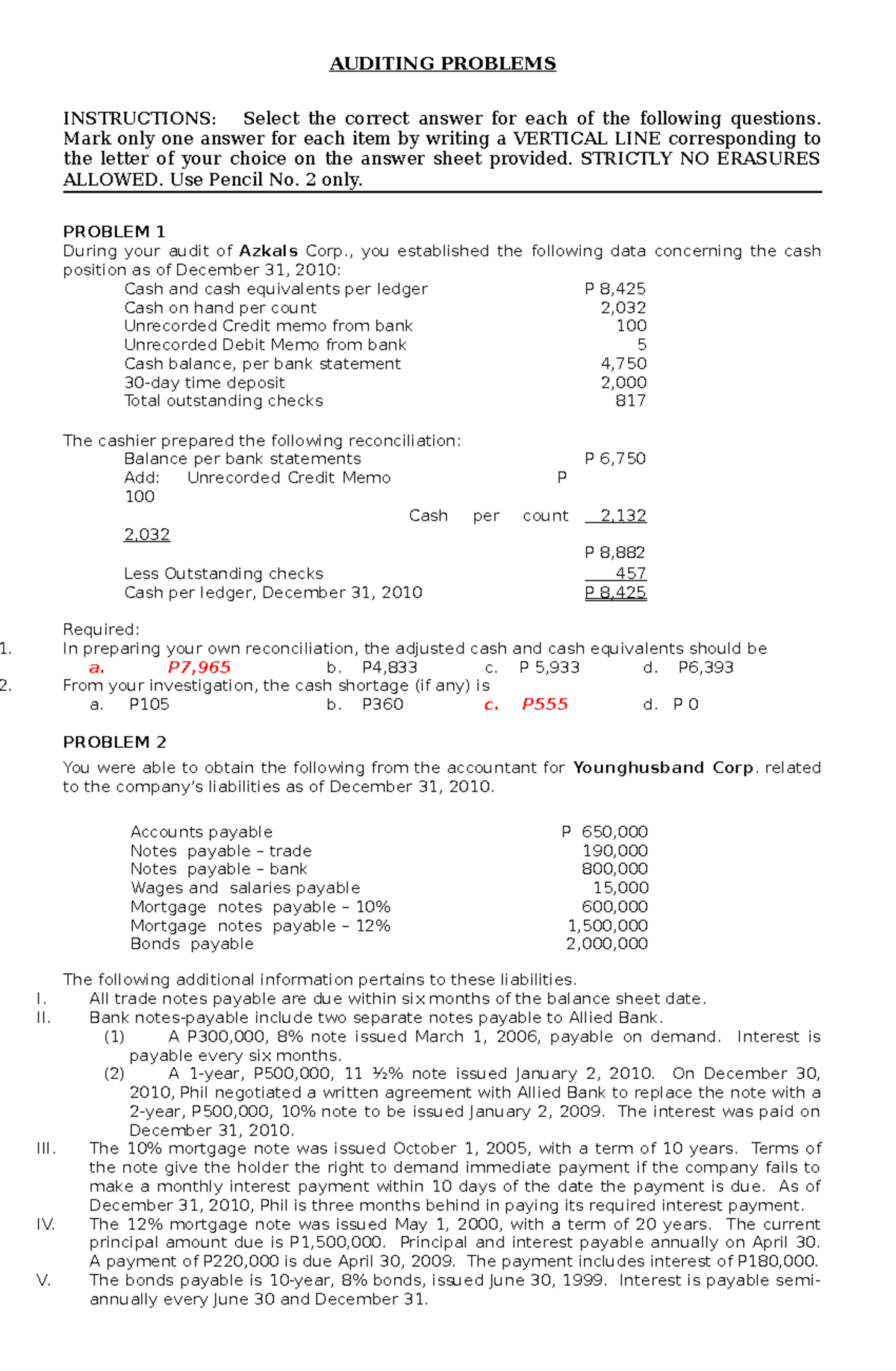 Auditing problems in auditing if trade receivables - AUDITING PROBLEMS INSTRUCTIONS: Select the ...
