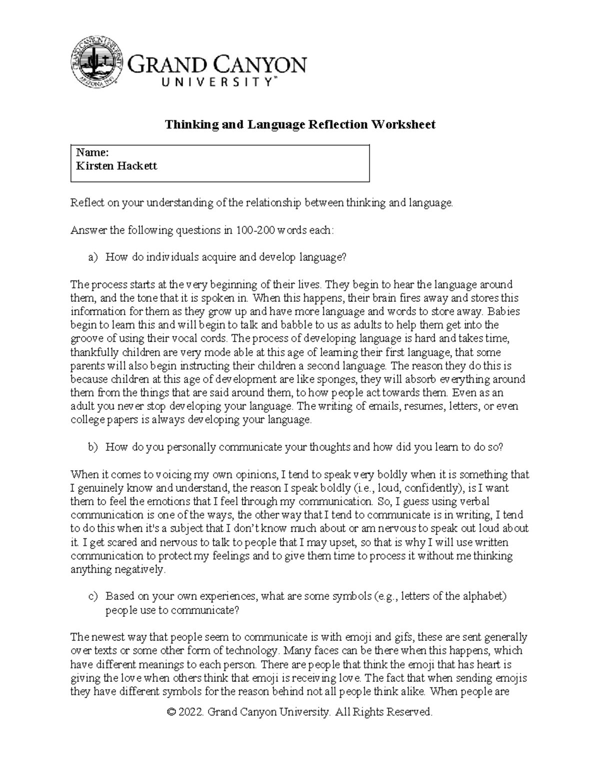 Thinking and language worksheet finished - Thinking and Language ...