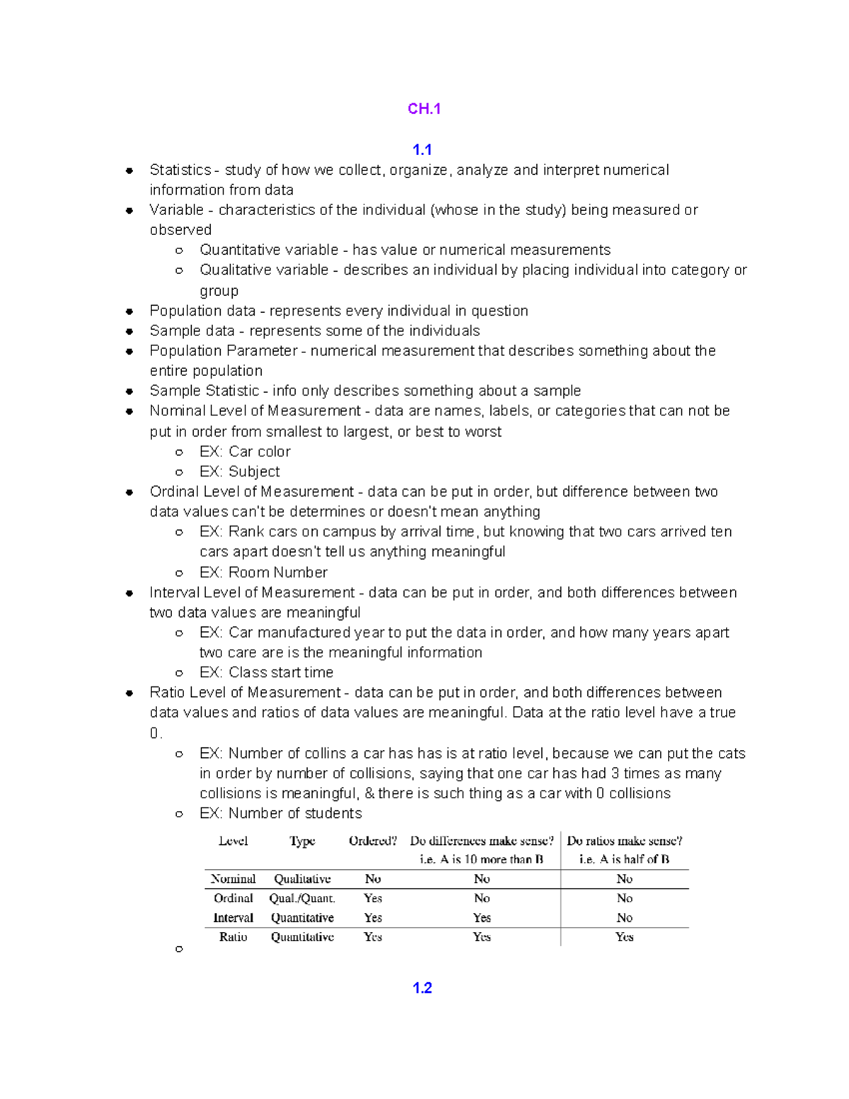 EXAM Review Ch1 - CH. 1. Statistics - study of how we collect, organize ...