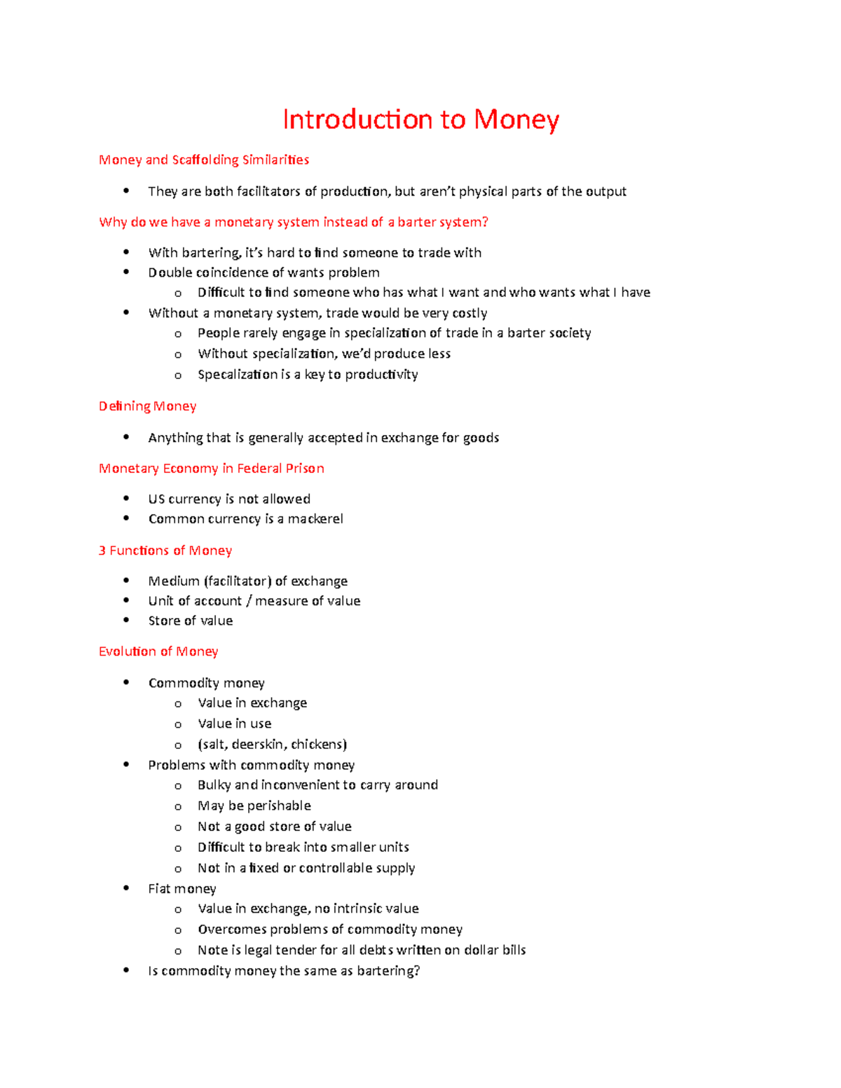 Introduction to Money - Introduction to Money Money and Scaffolding ...