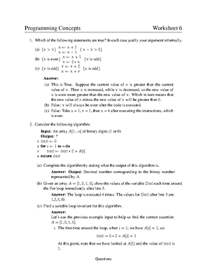 Homework 5-ans - Worksheet and answers for revision - Programming Concepts Homework 5 Optional ...