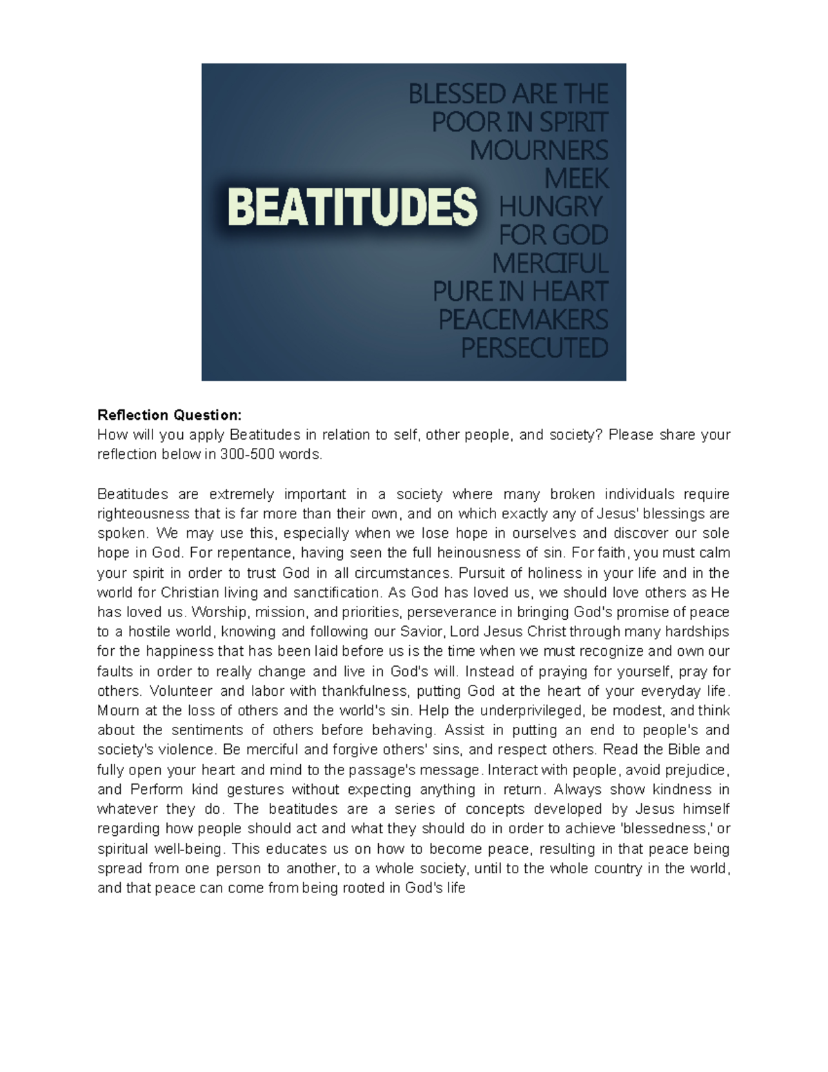 Module 2 L2 Post Task: Beatitudes - Reflection Question: How will you ...