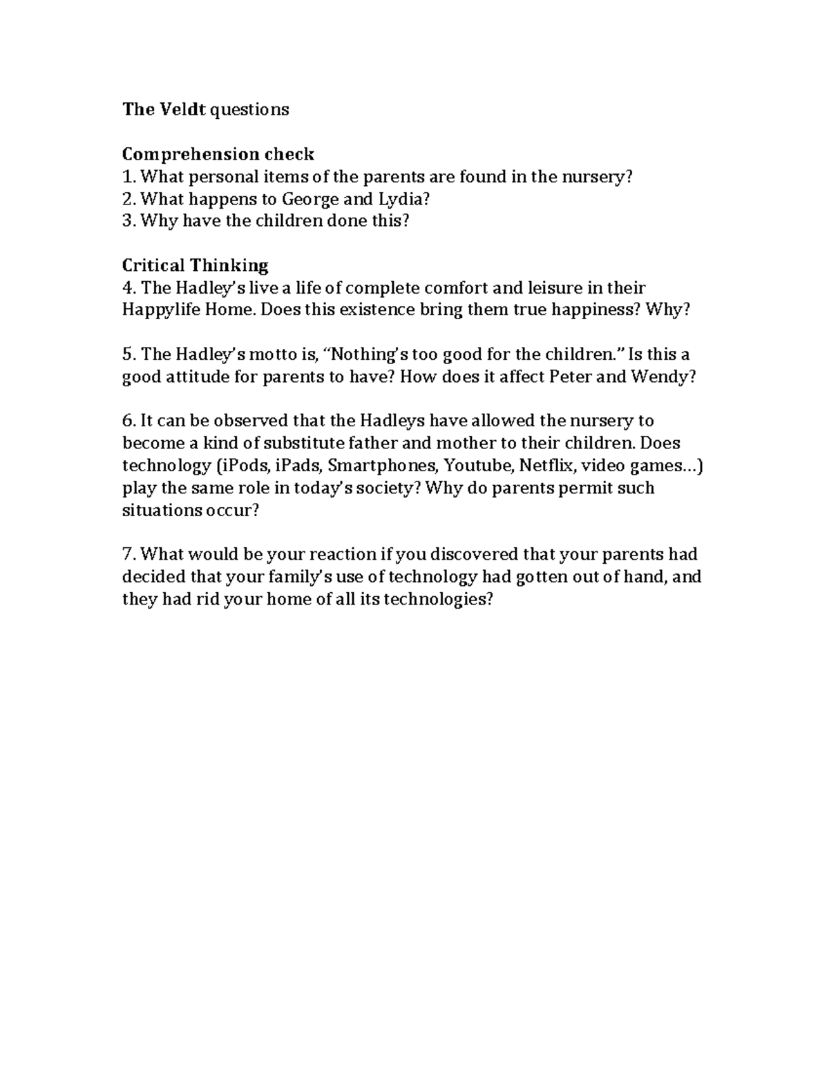 The-Veldt-Questions - gdggdgdgsd - The Veldt questions Comprehension ...