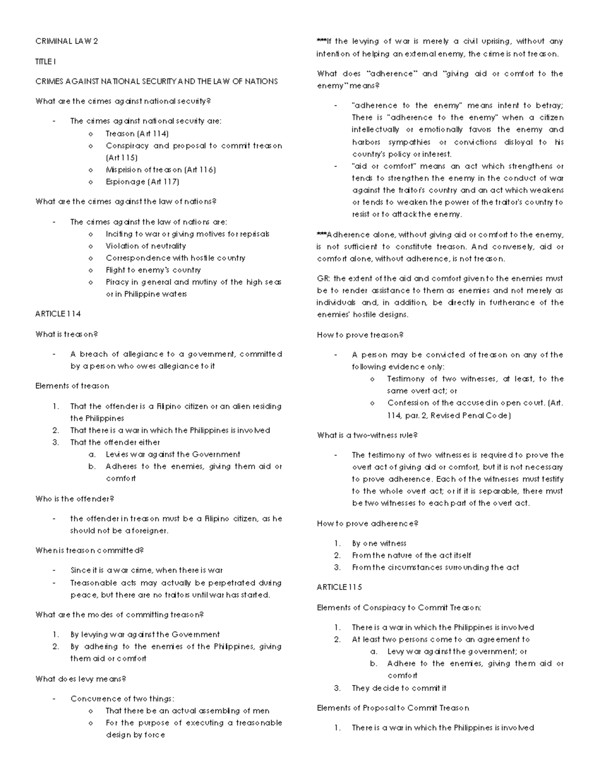 Criminal LAW 2 - Title 1 - CRIMINAL LAW 2 TITLE I CRIMES AGAINST ...