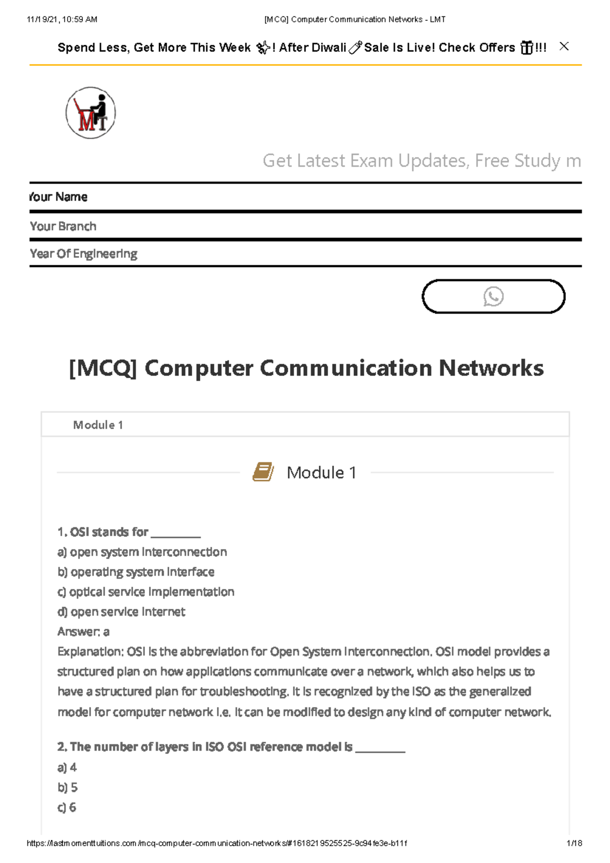 [MCQ] Computer Communication Networks - LMT - Get Latest Exam Updates ...
