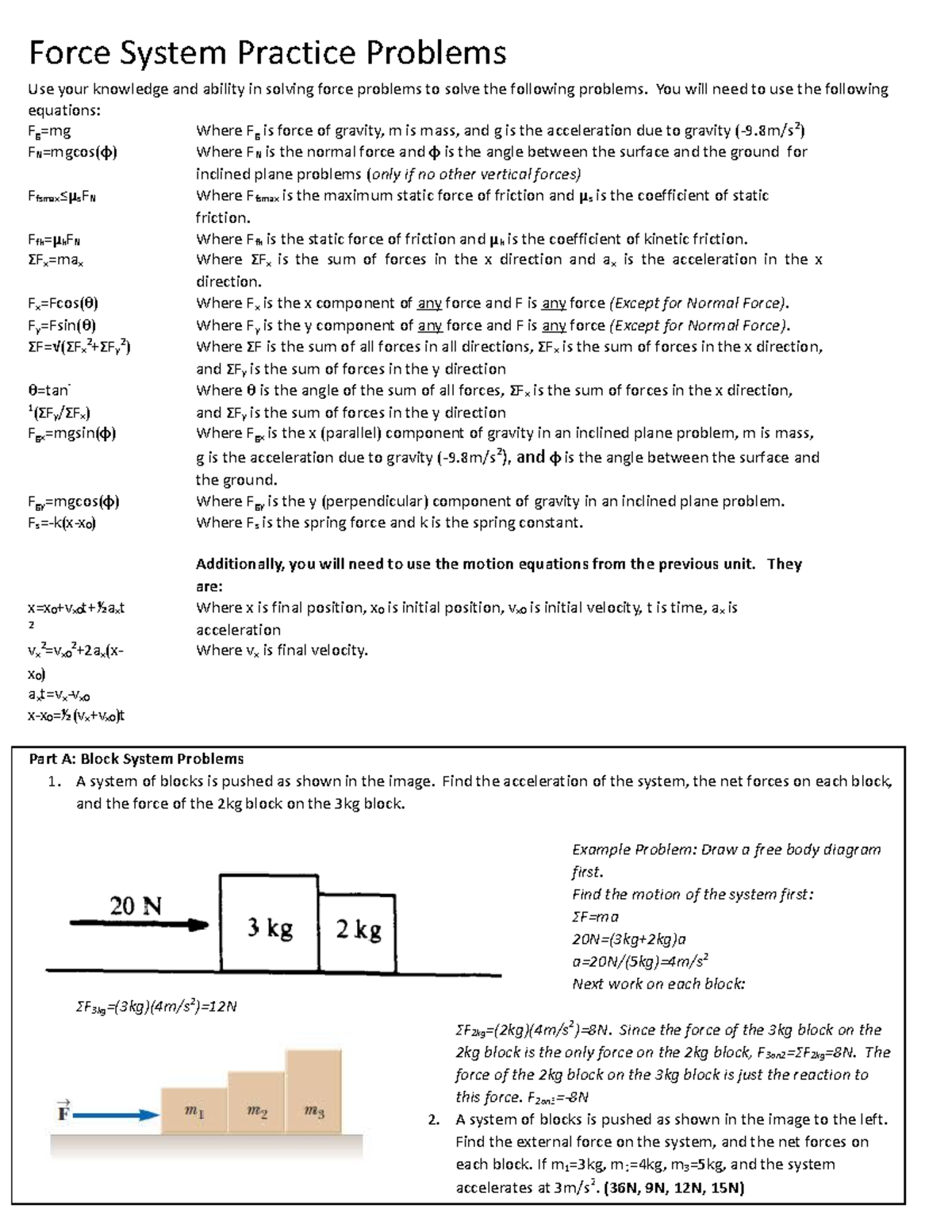 Copy of Force System Practice Problems 2022-2023 - Force System ...