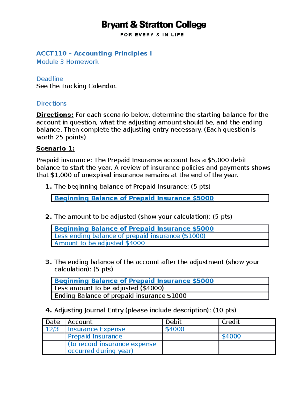 M3 Homework Assignment - ACCT110 – Accounting Principles I Module 3 Homework Deadline See the ...