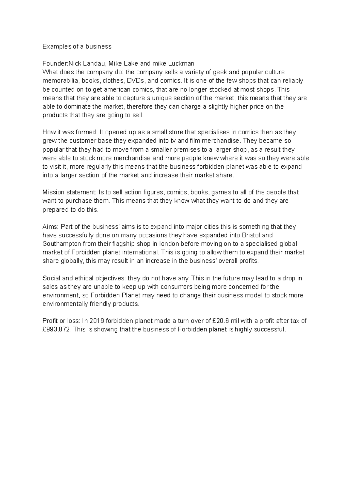 Examples of a business - asdfghjk - Examples of a business Founder:Nick ...