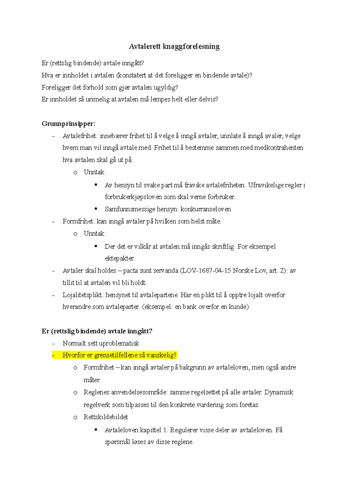 Avtalerett knaggforelesning - Frihet til å bestemme sammen med medkontrahenten hva avtalen skal ...