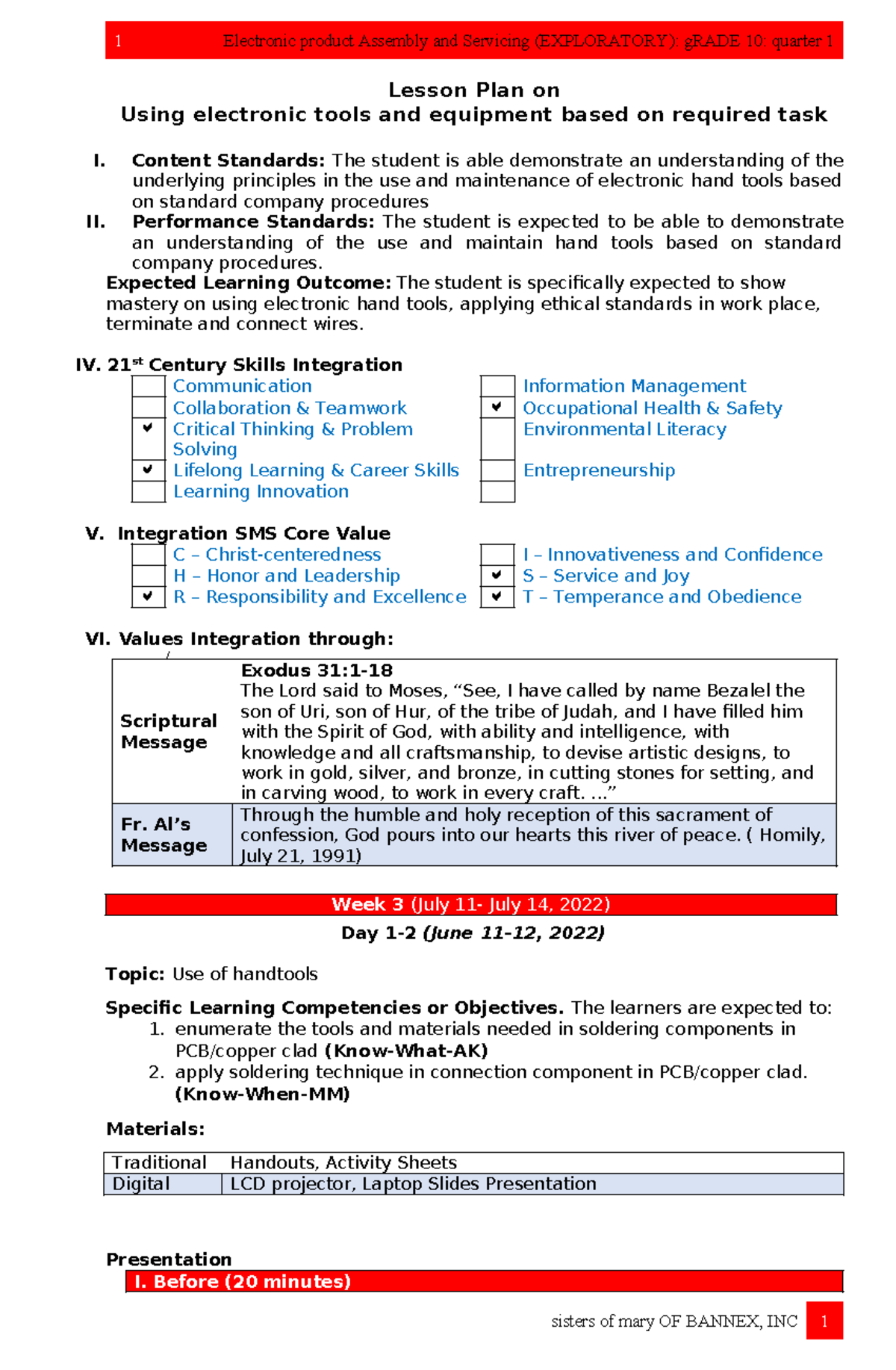 EPAS Exploratory Lesson PLAN WEEK 3 - Lesson Plan on Using electronic ...