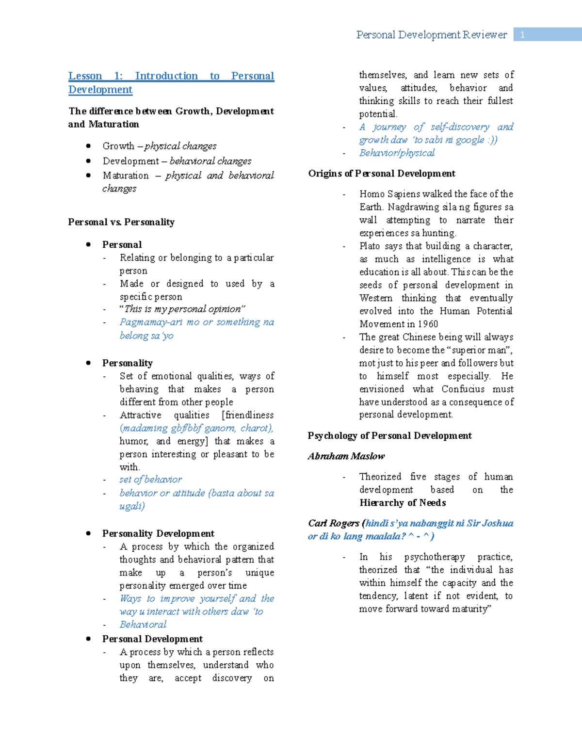 Perdev- Reviewer - ddd - Lesson 1: Introduction to Personal Development ...