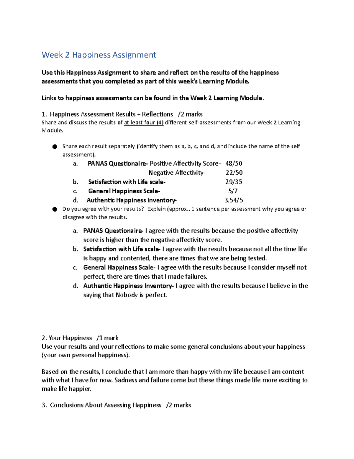 Happiness Assignment- 2 - Links to happiness assessments can be found ...
