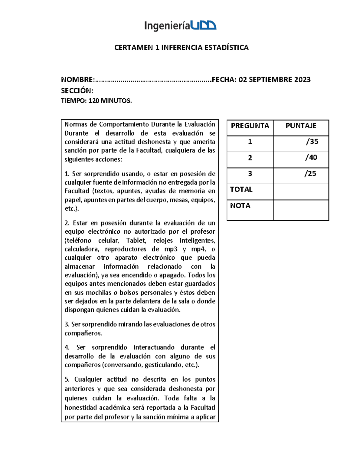 Pauta CERT1- Inferenciaestadistica-2-2023-SCL - CERTAMEN 1 INFERENCIA ESTADÍSTICA - Studocu