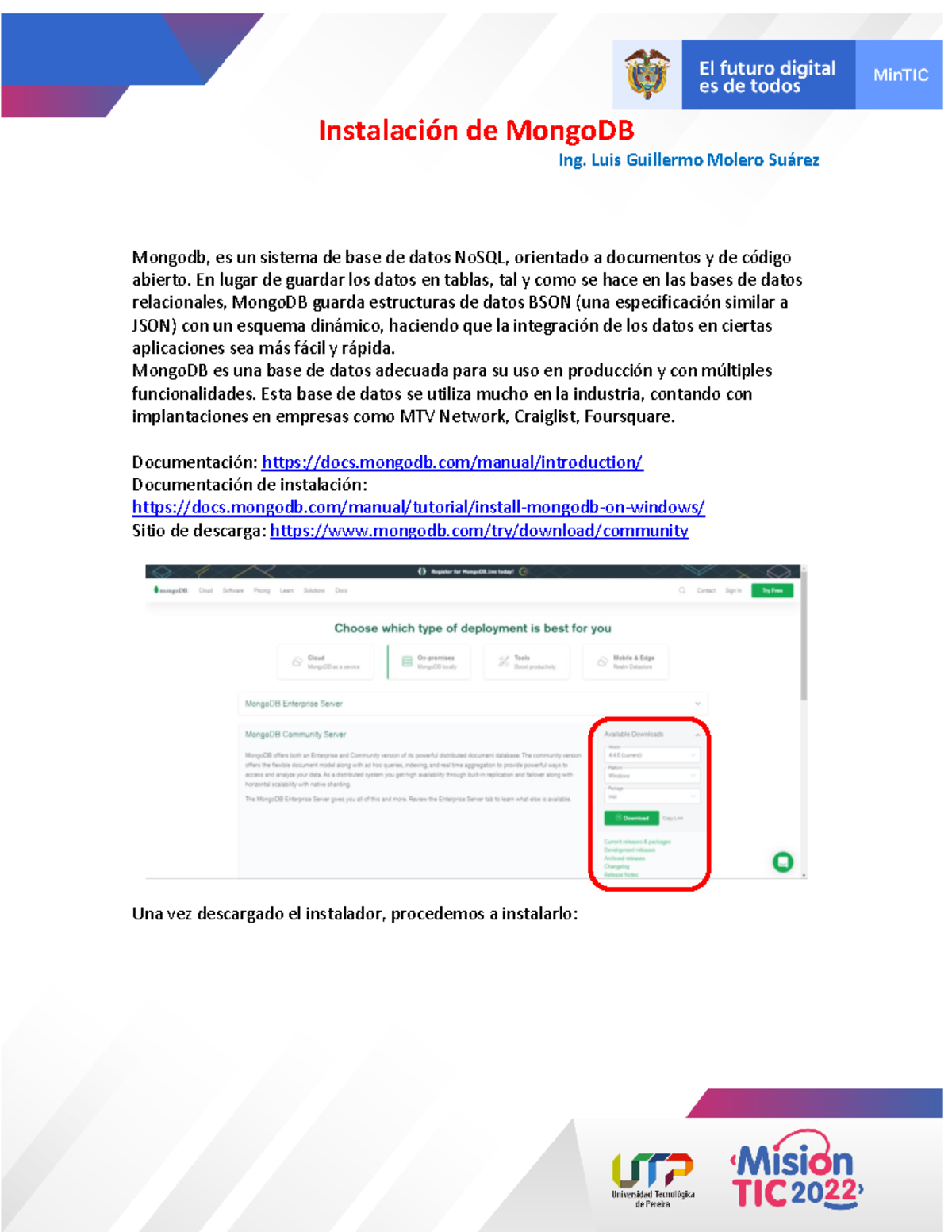 2 Instalación Mongodb - dfuududfdu - InstalaciÛn de MongoDB Ing. Luis ...