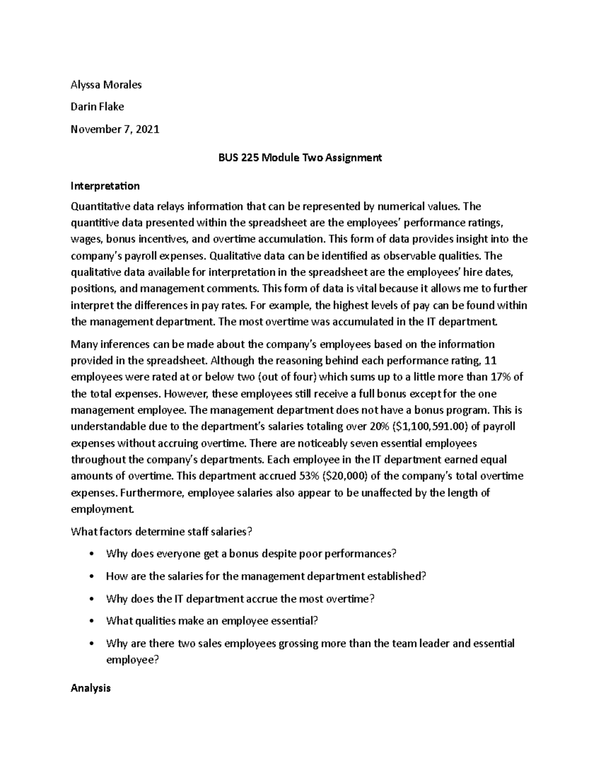 Morales- BUS225 Module Two Assignment - Alyssa Morales Darin Flake ...