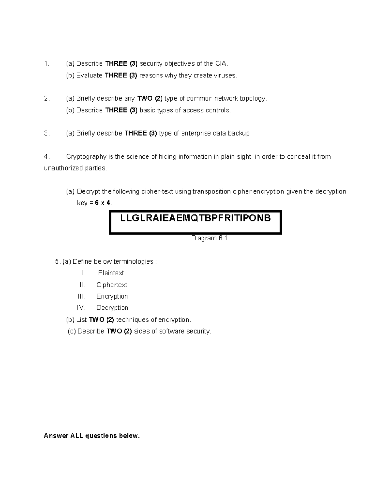 Revision DLE2023 - not worth - (a) Describe THREE (3) security ...