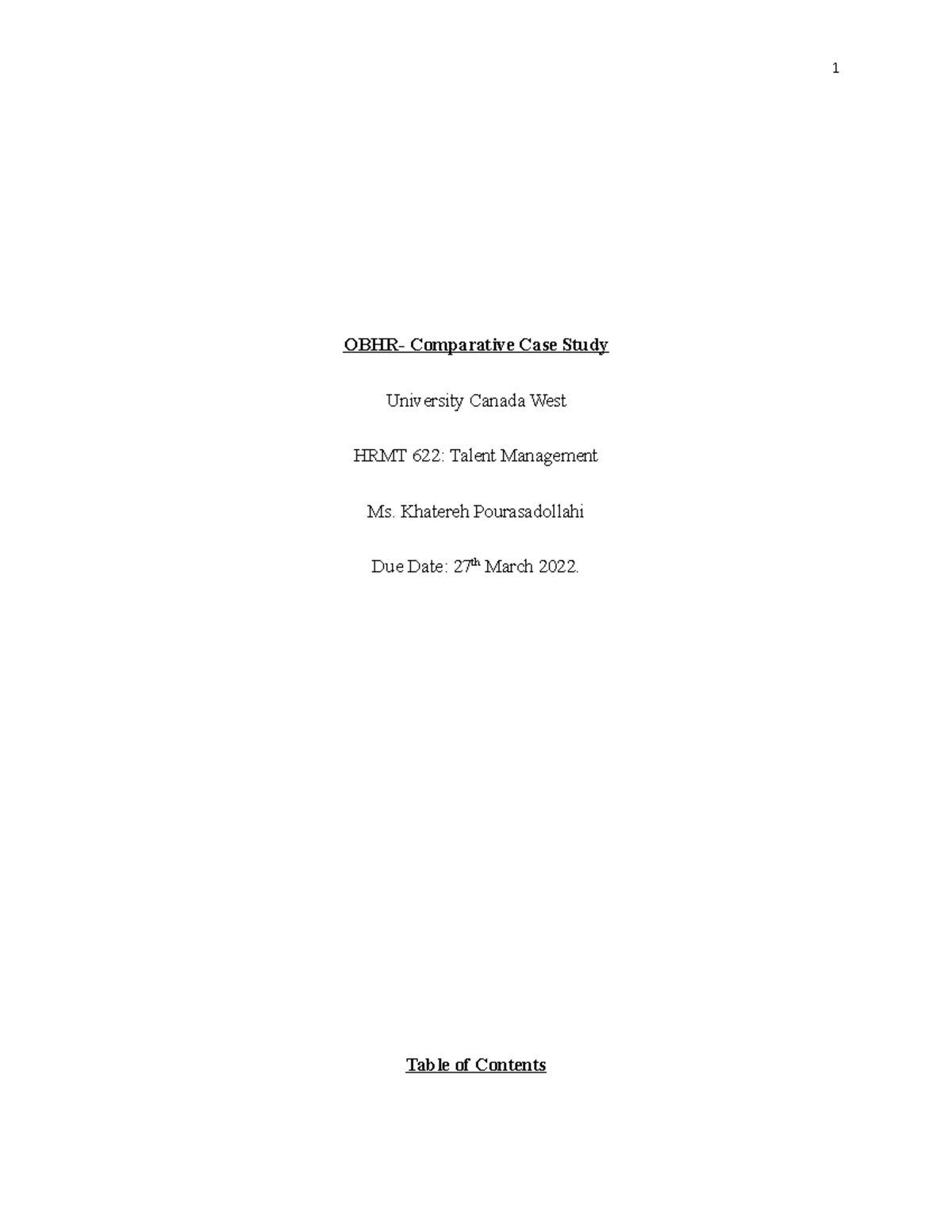 OBHR Case Study - OBHR- Comparative Case Study University Canada West ...