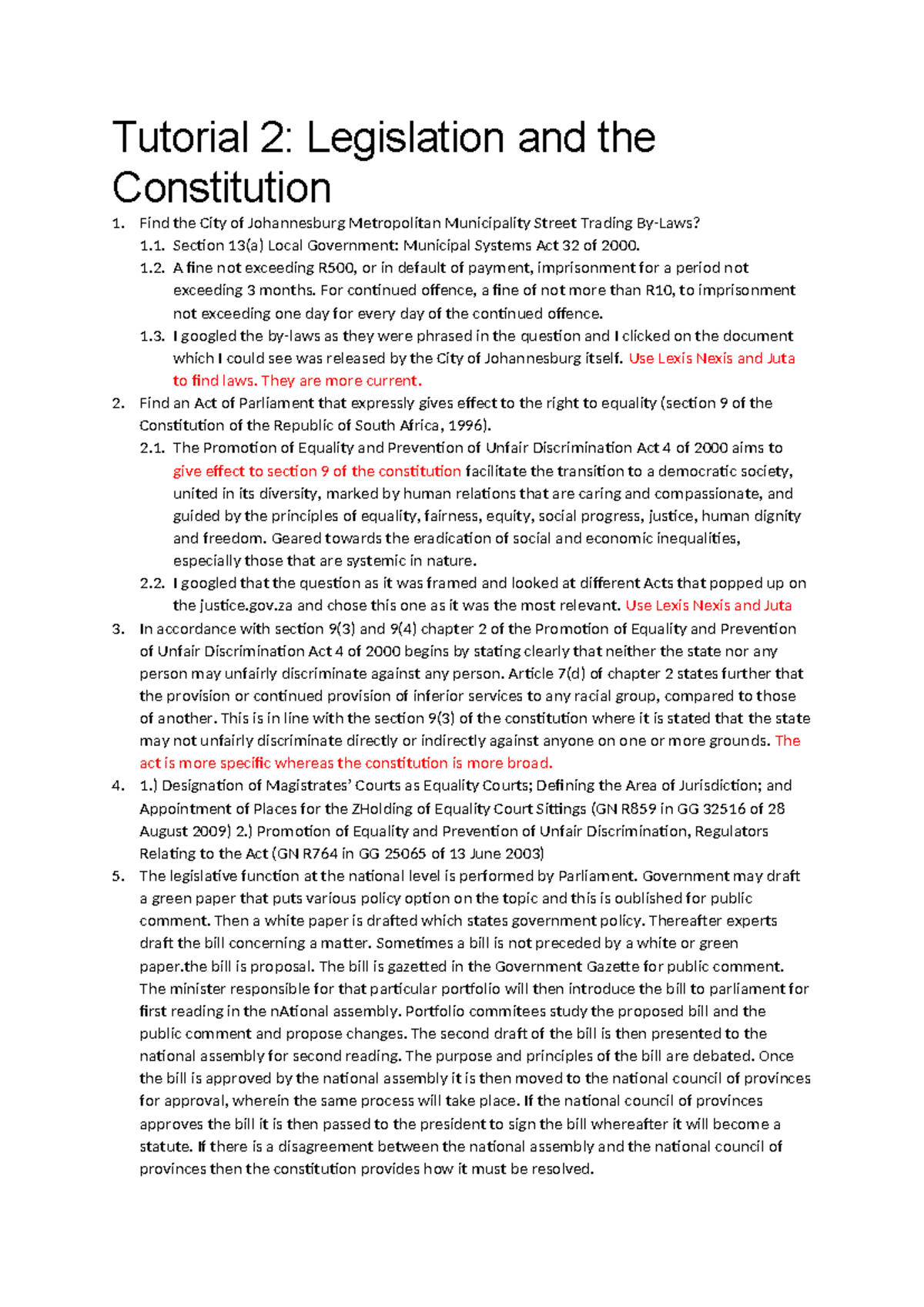 Tutorial 2 - Tutorial 2: Legislation and the Constitution 1. Find the City of Johannesburg - Studocu