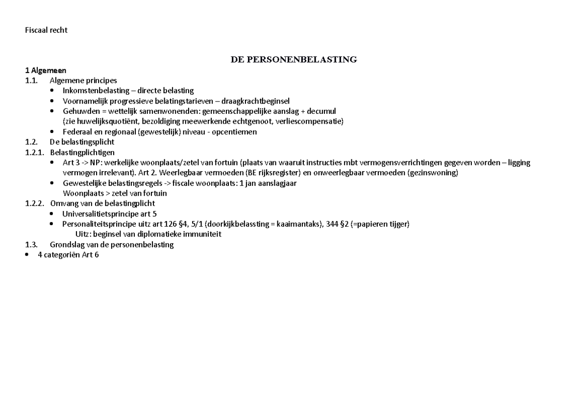 Schema van personenbelasting - DE PERSONENBELASTING 1 Algemeen 1 ...