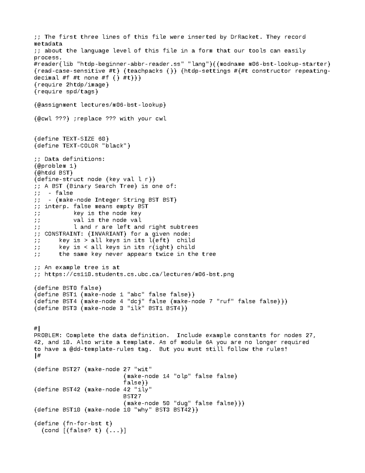 M06 bst lookup starter - Practice problem for lecture, new technique look-up and problems for ...