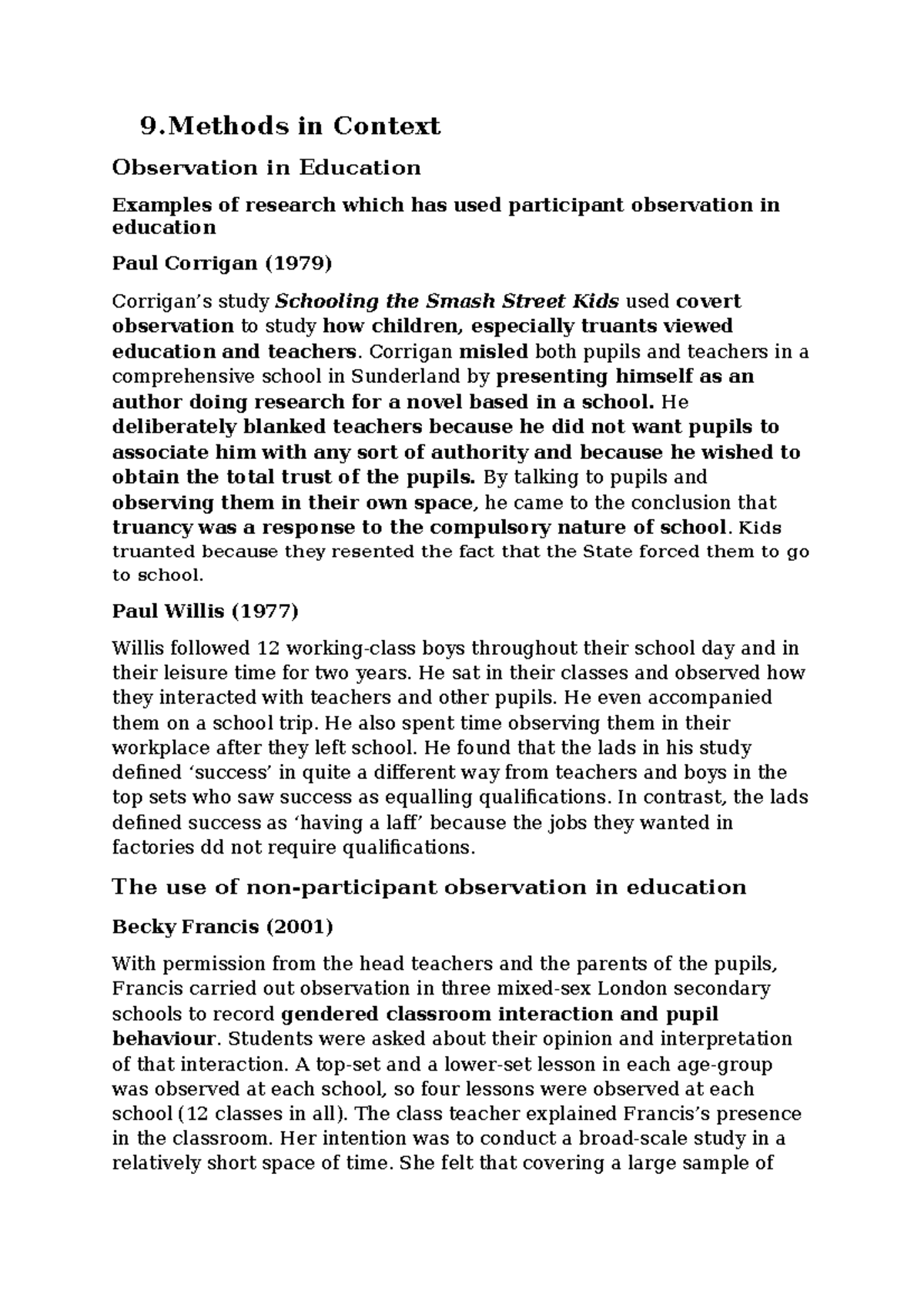 9. Methods in Context - 9 in Context Observation in Education Examples ...