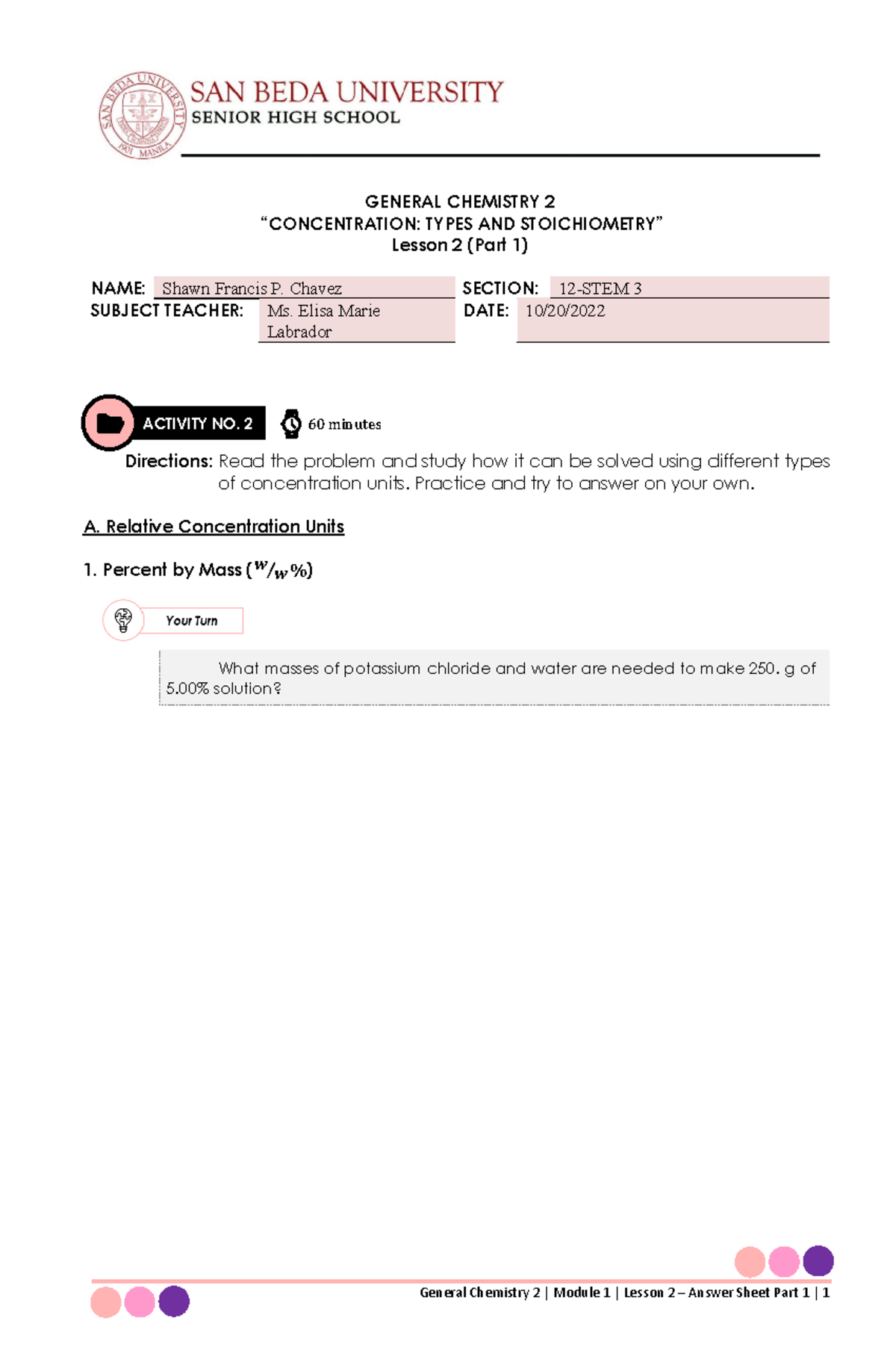M1L2 Part 1 12STEM3 Chavez, Shawn - GENERAL CHEMISTRY 2 “CONCENTRATION ...