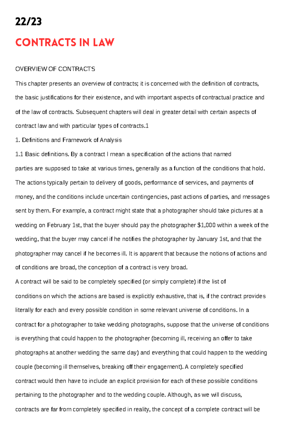 Contracts - 22/ Contracts IN LAW OVERVIEW OF CONTRACTS This chapter ...