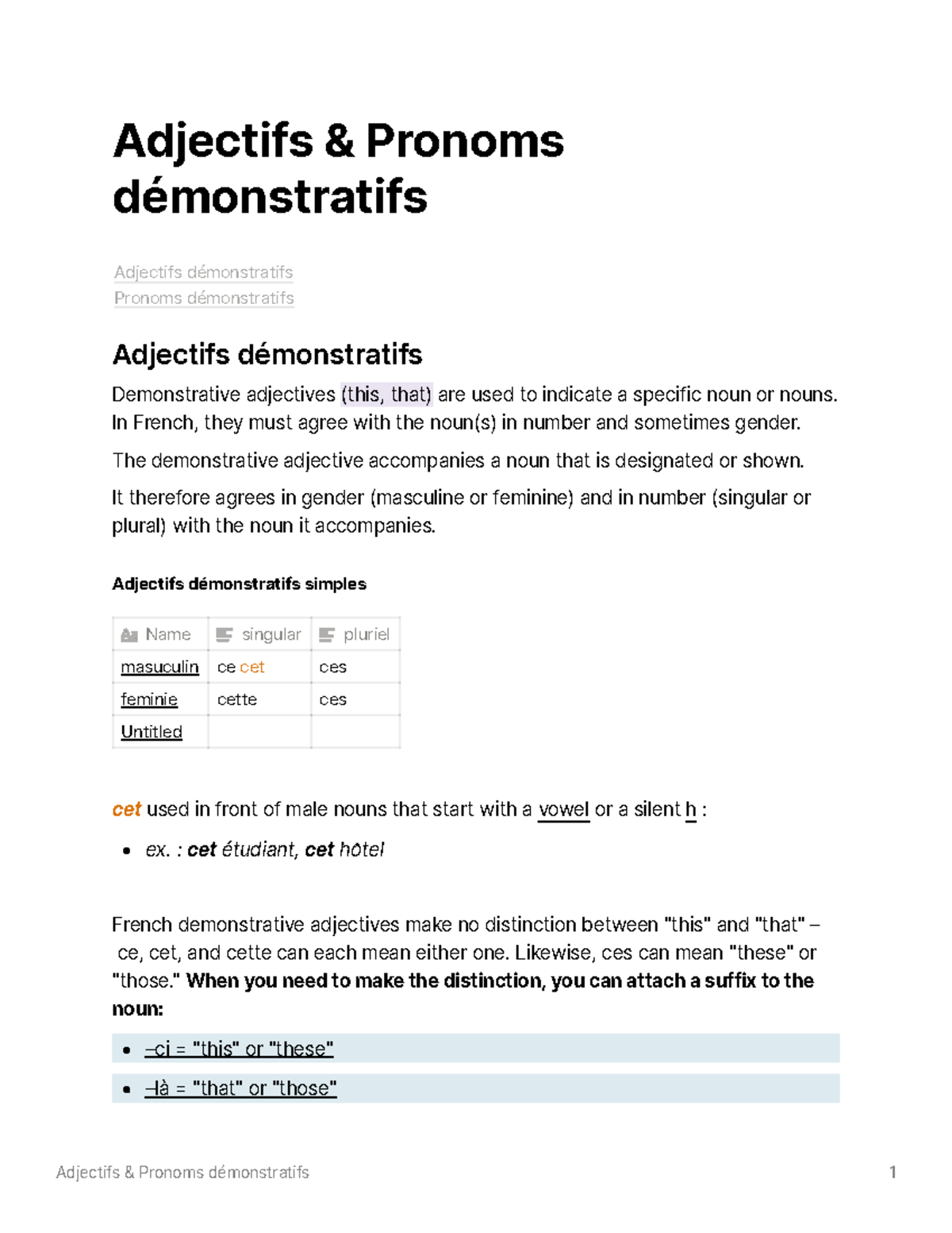 Adjectifs Pronoms dmonstratifs - Adjectifs & Pronoms démonstratifs ...