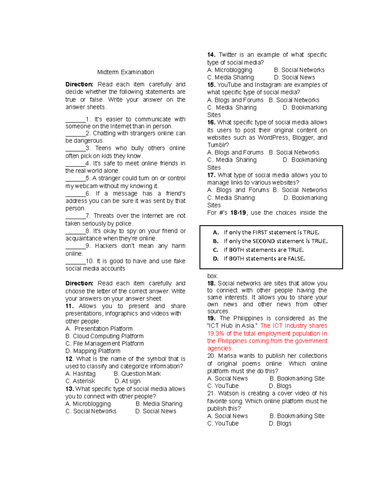 Midterm Examination- Etech - Midterm Examination Direction: Read each item carefully and decide ...