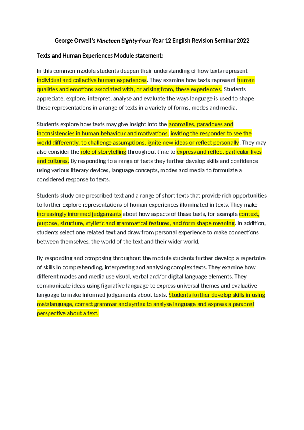 1984 Seminar notes - 1984 summaries - George Orwell’s Nineteen Eighty ...