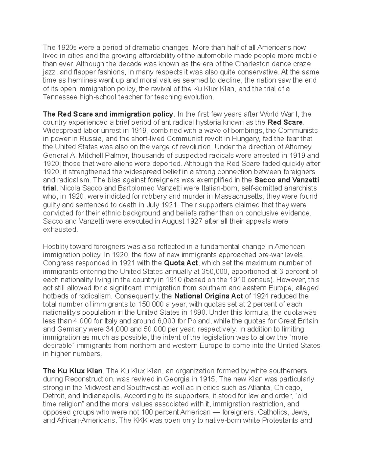 Change and Reaction in the 1920s - The 1920s were a period of dramatic ...