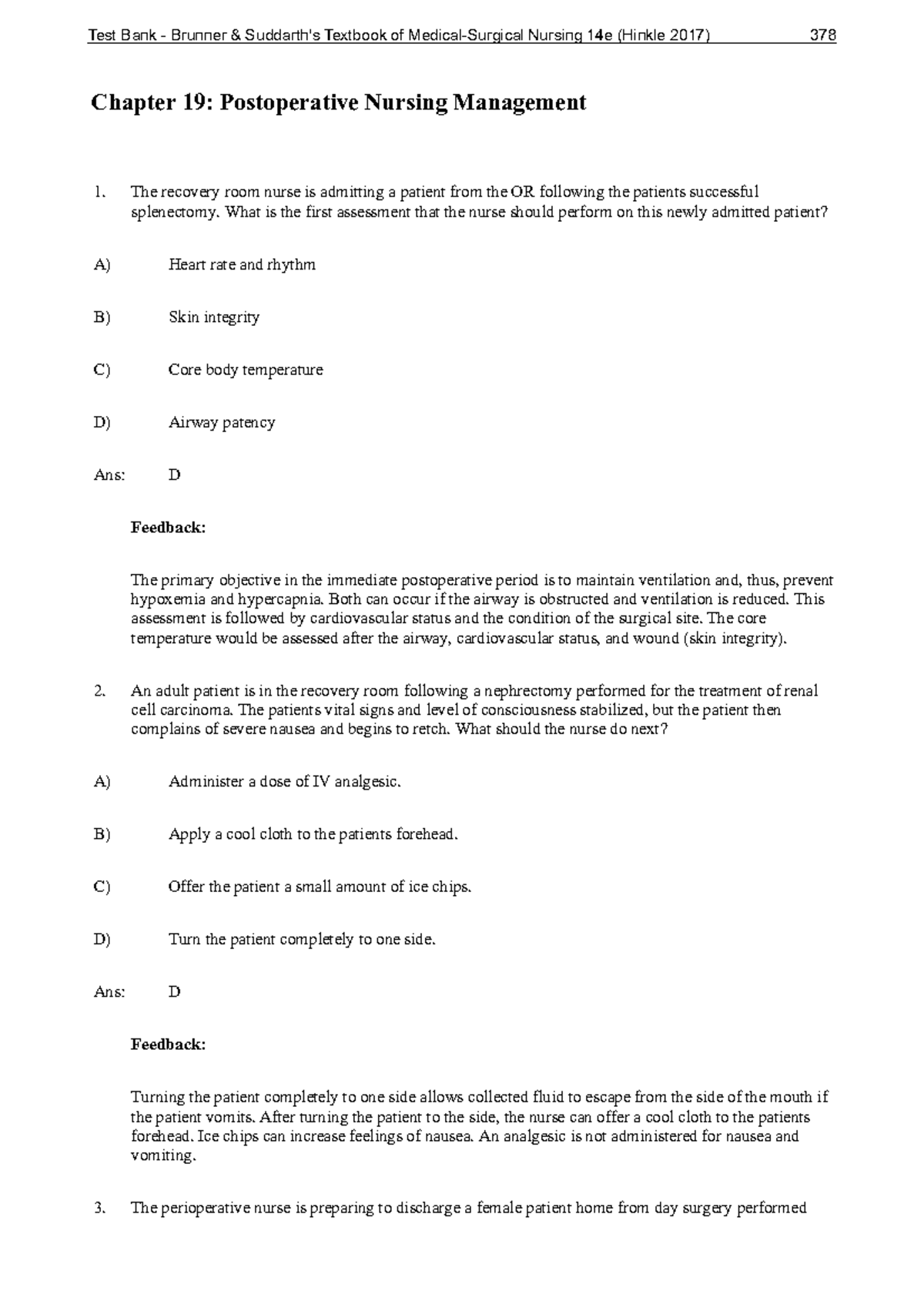 Ch 19 Postoperative Nursing Management - Chapter 19: Postoperative ...